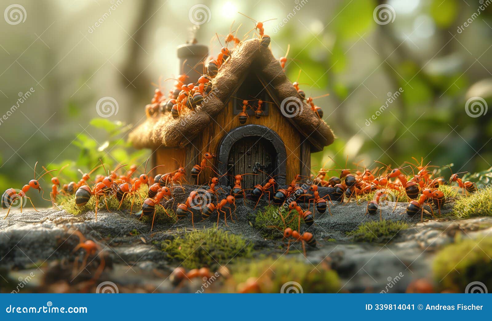 Cartoon Ants Build a House in the Forest. Stock Image - Image of ...