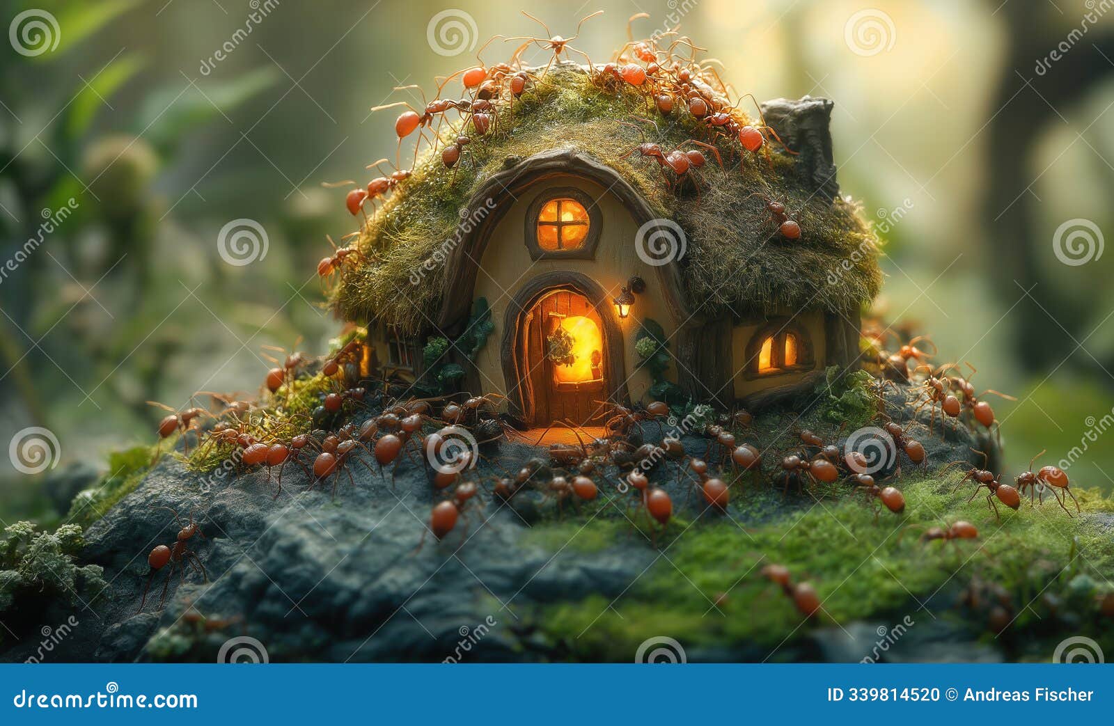 Cartoon Ants Build a House in the Forest. Stock Photo - Image of home ...