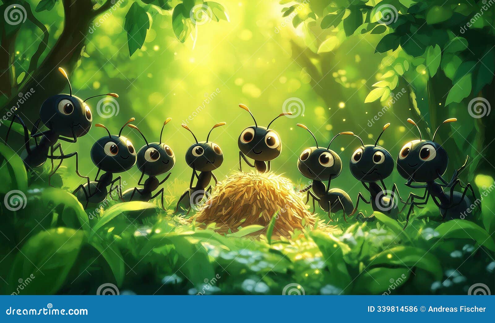 Cartoon Ants Build a House in the Forest. Stock Photo - Image of ...