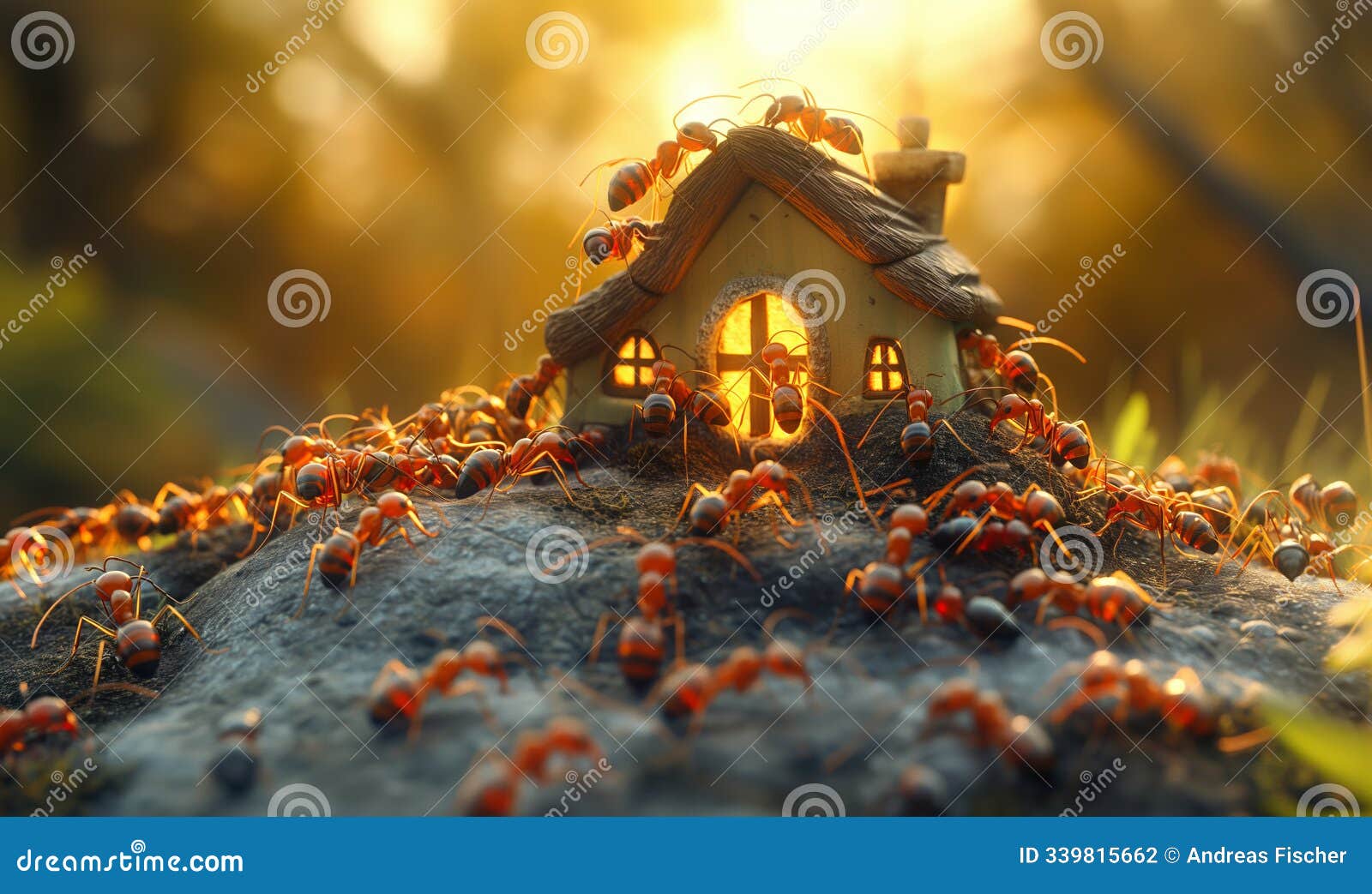 Cartoon Ants Build a House in the Forest. Stock Photo - Image of family ...