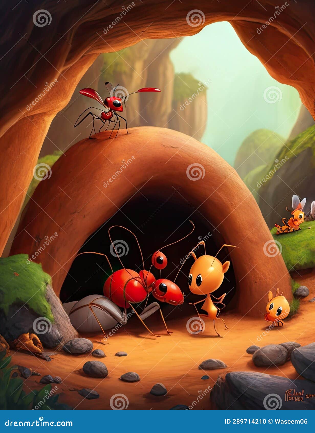 Cartoon Ants Exploring Dark Cave Stock Illustration - Illustration of ...