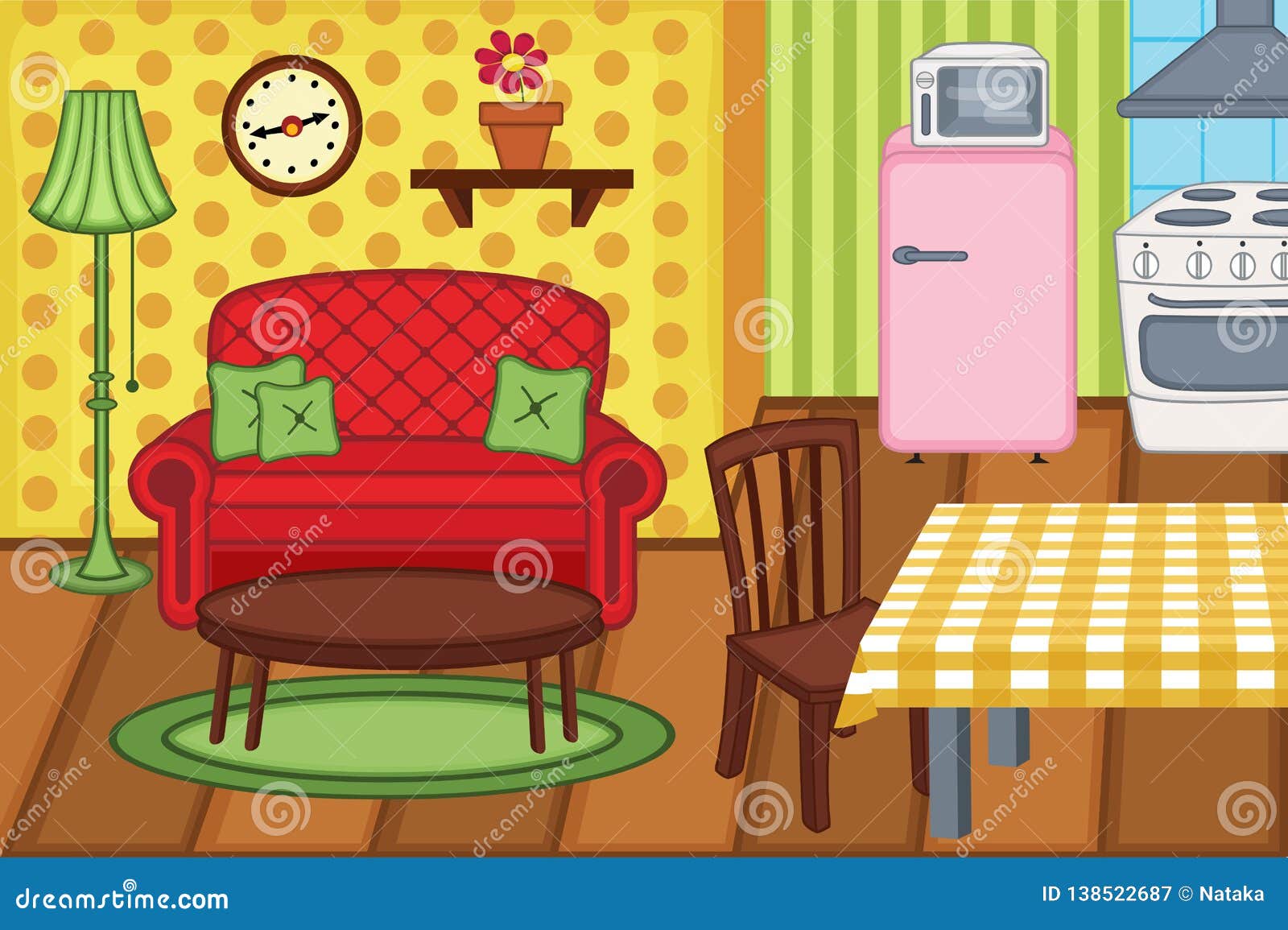 Cartoon Apartment Floor Plan Top View Card Poster. Vector ...