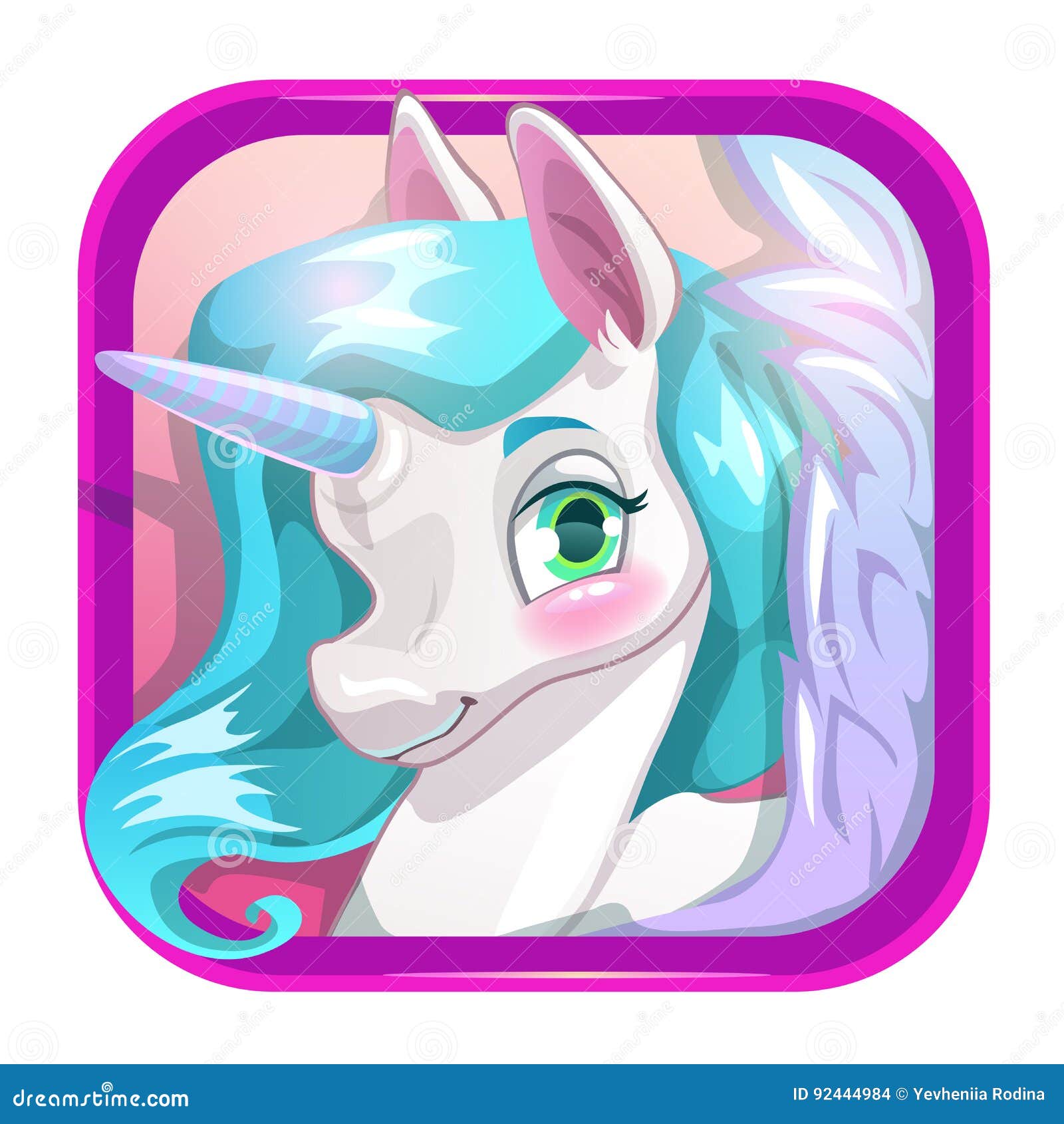 Cartoon App Icon With Cute Unicorn Face. Vector Illustration ...