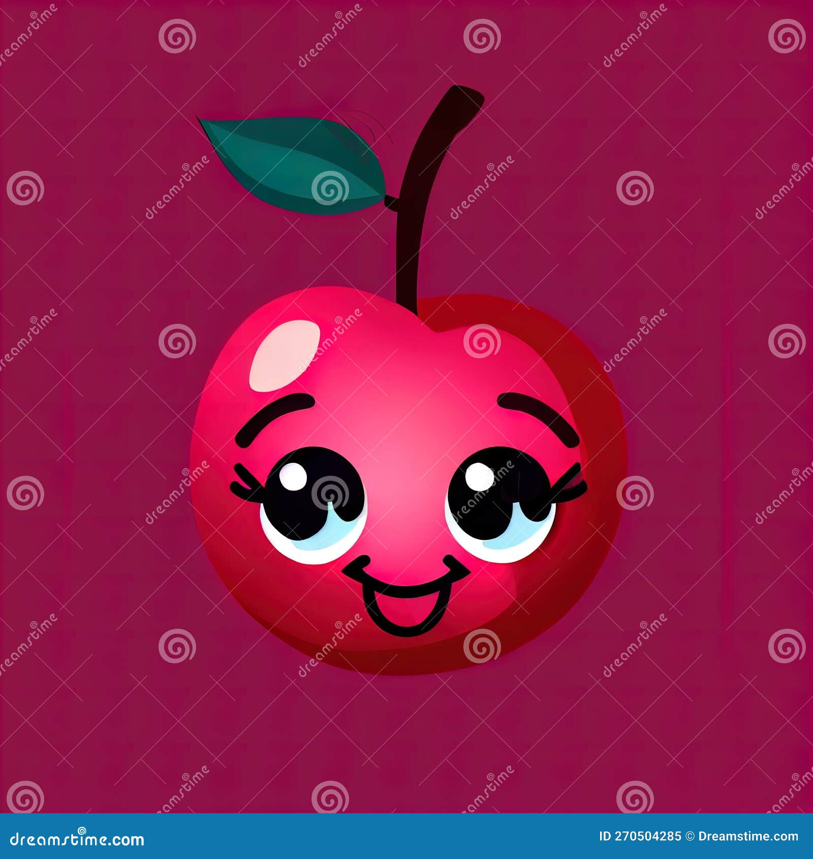 A Cartoon Apple with a Face and a Leaf on it S Stem Stock Illustration ...