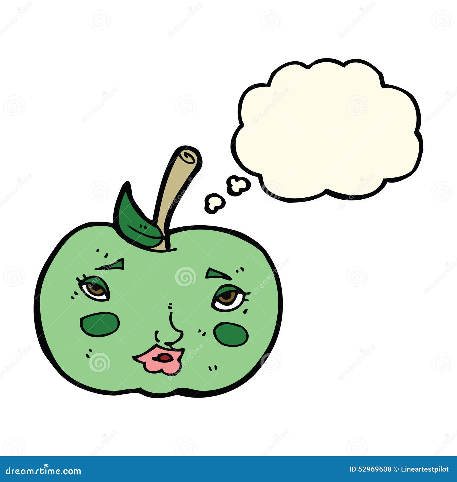 Cartoon Apple with Face with Thought Bubble Stock Illustration ...