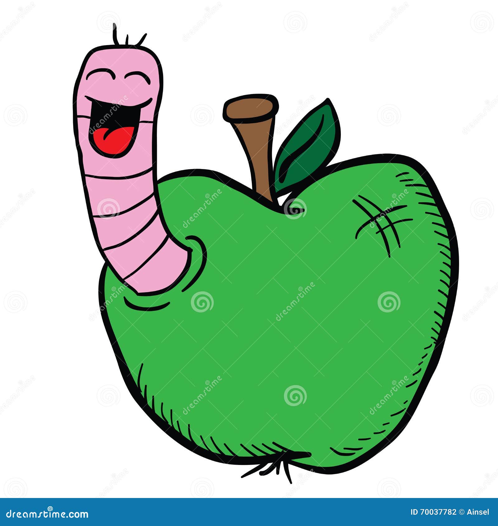 Cartoon apple with worm stock vector. Illustration of freehand - 70037782