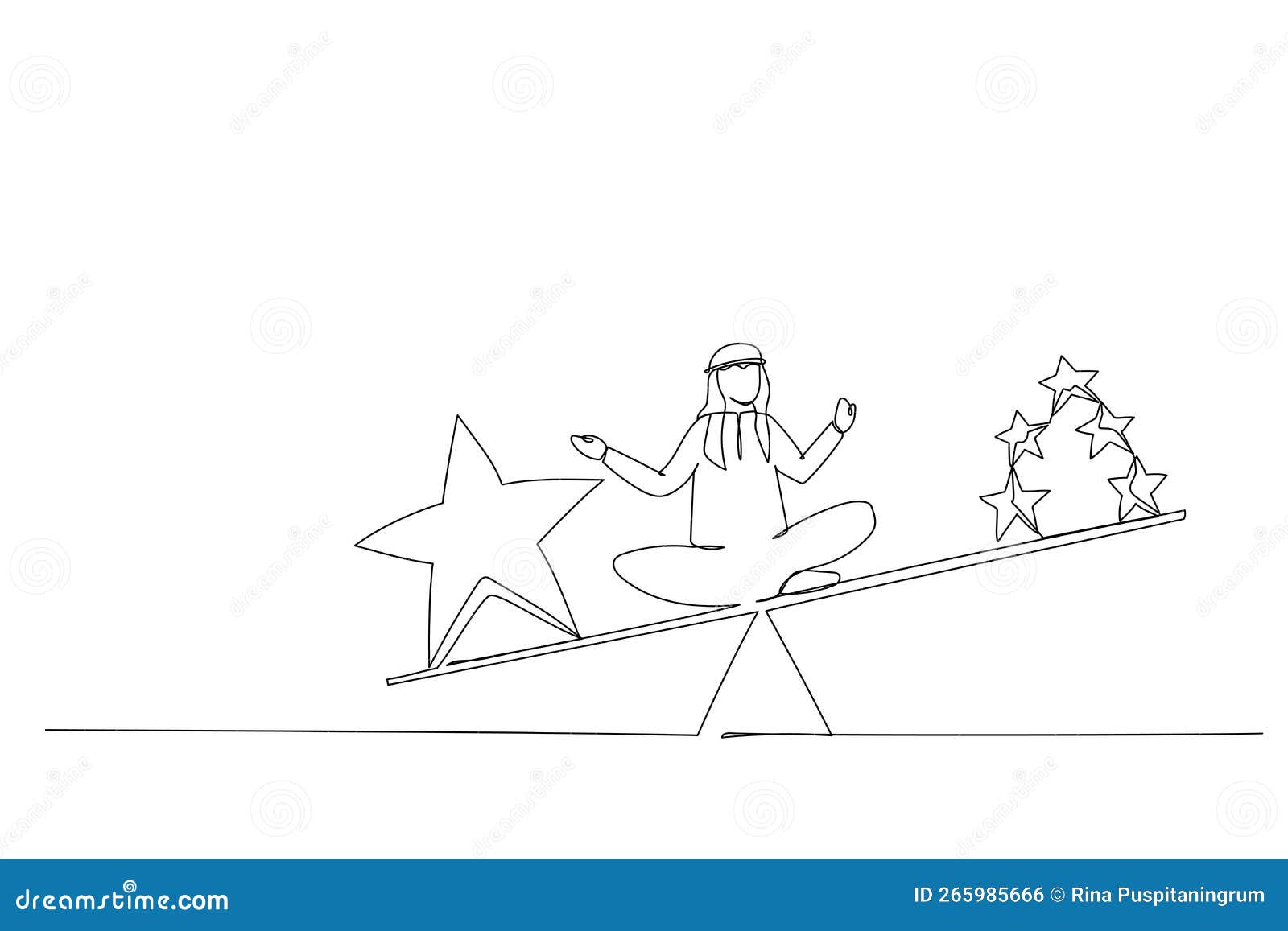 Cartoon Of Arab Businessman Sit On Scales Comparing Quality Vs Quantity ...