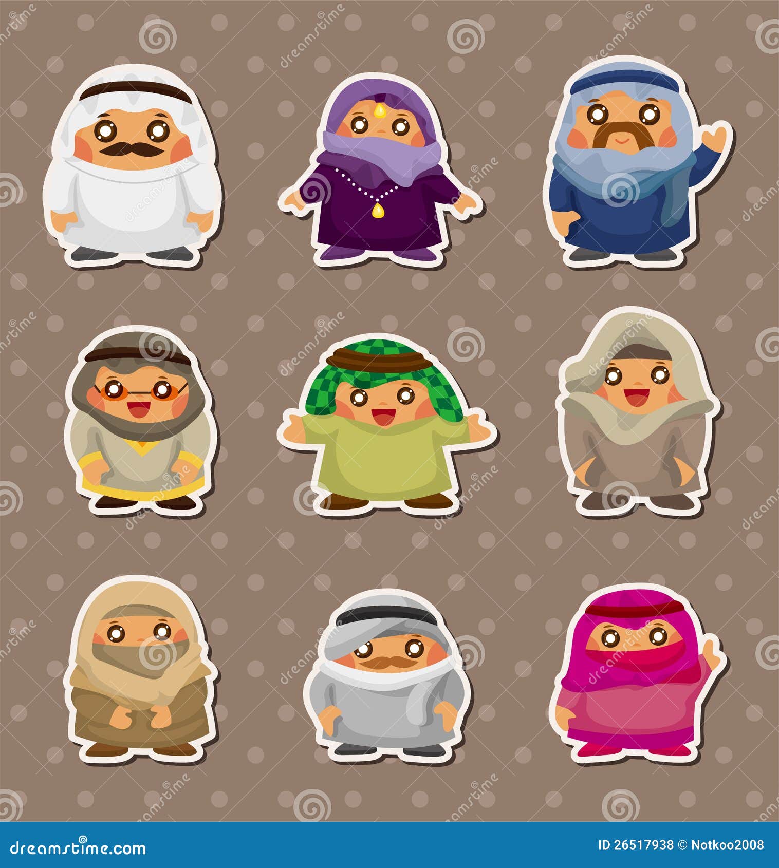 Cartoon Arabian People Stickers Stock Vector - Illustration of cute ...