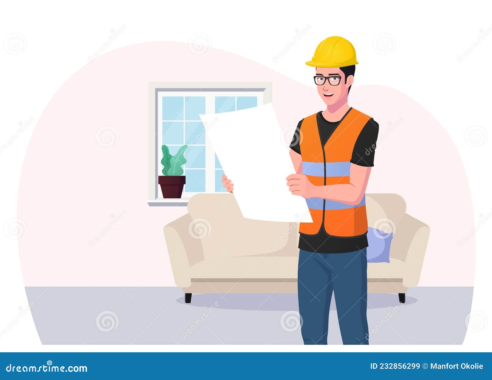 Cartoon Architect With Hard Hat Beside Blueprints Stock Image ... Cartoon Architect With Hard Hat Beside Blueprints Stock Image ...