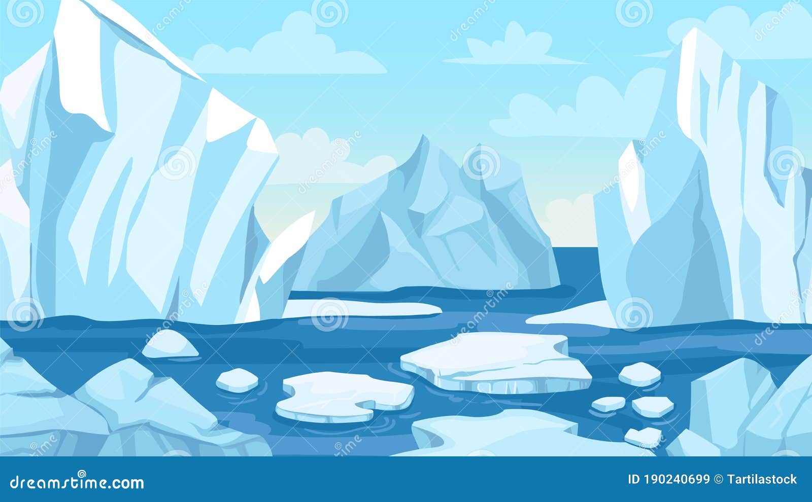 Cartoon Arctic Landscape. Icebergs, Blue Pure Water Glacier and Icy ... Cartoon Arctic Landscape. Icebergs, Blue Pure Water Glacier and Icy ...