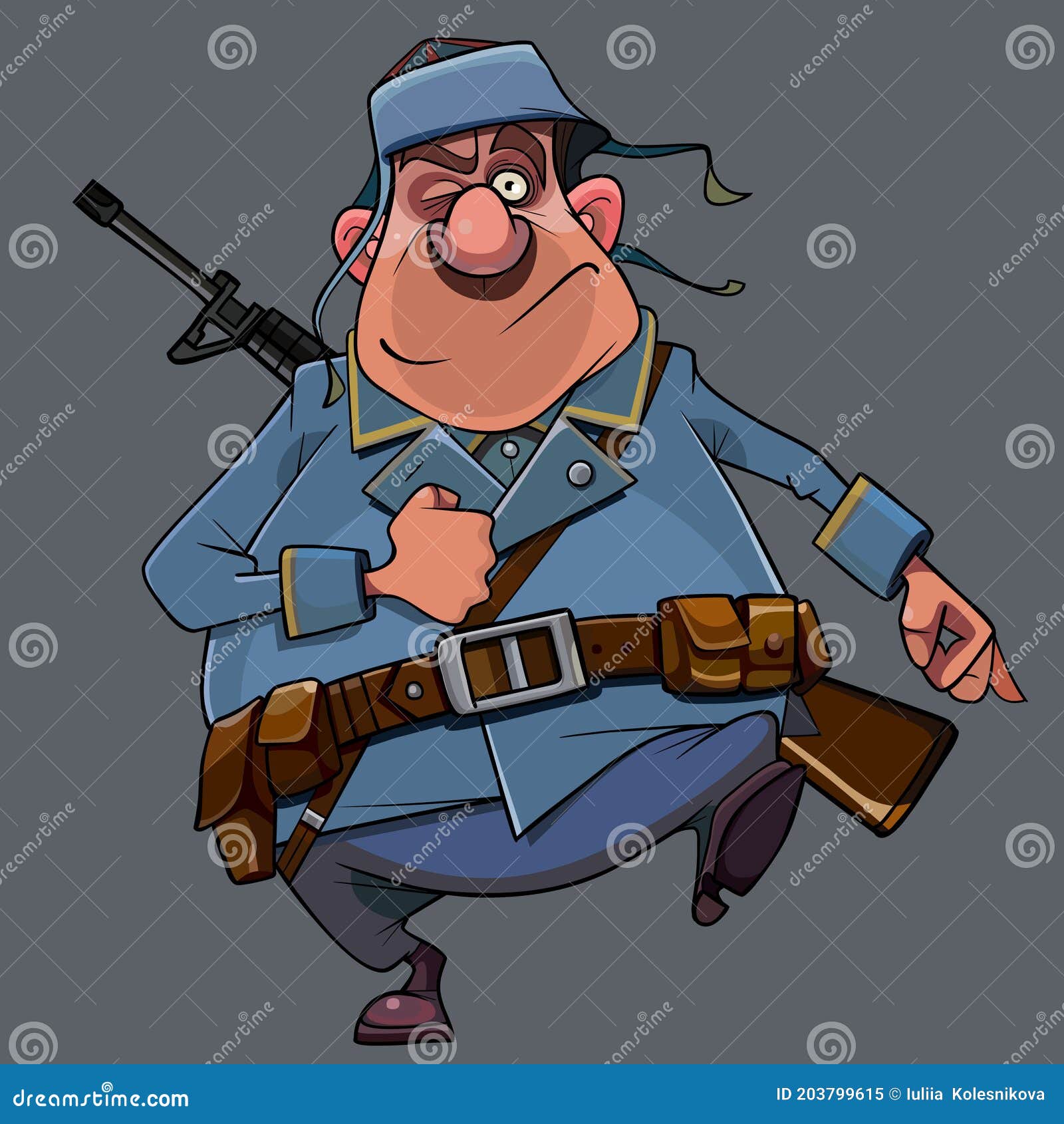Cartoon Armed Brave Soldier in Uniform Walking Stock Vector ...