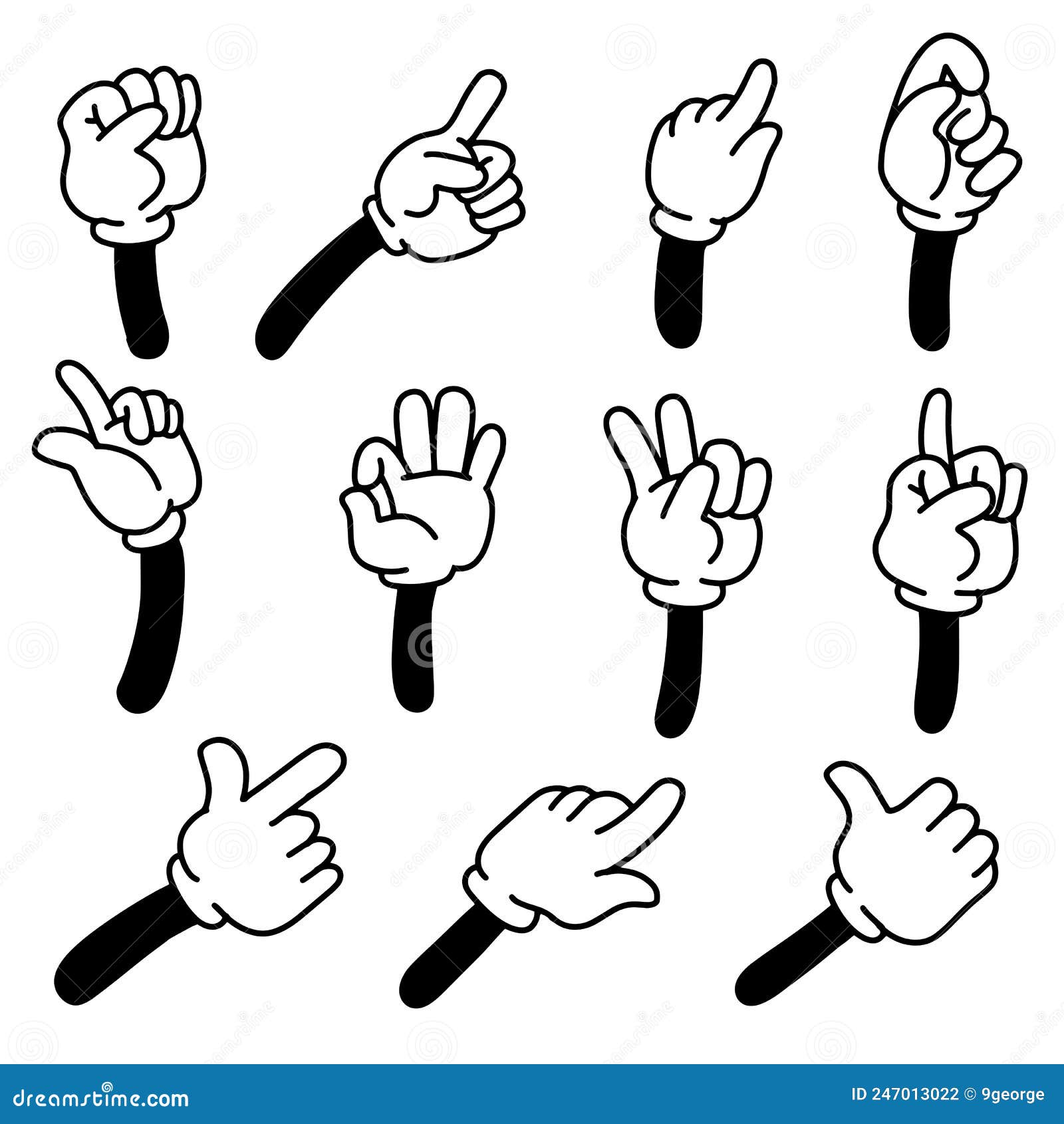 Cartoon Arms. Doodle Gloved Pointing Hands, Vintage Vector Illustration ... Cartoon Arms. Doodle Gloved Pointing Hands, Vintage Vector Illustration ...