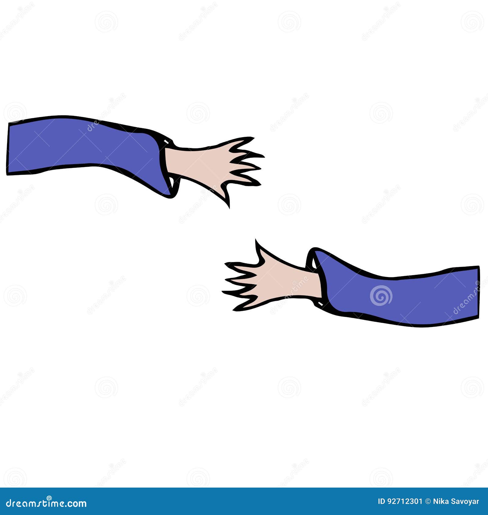 Cartoon Arms or Hands Stretch Towards Each Other. Vector Illustraition ...
