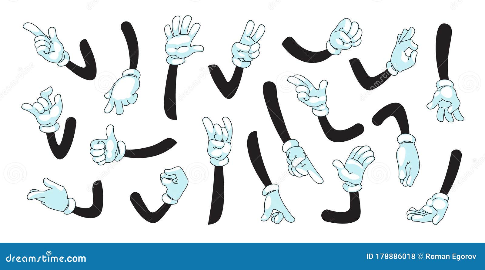 Cartoon Arms. Doodle Gloved Pointing Hands, Vintage Vector Illustration ... Cartoon Arms. Doodle Gloved Pointing Hands, Vintage Vector Illustration ...