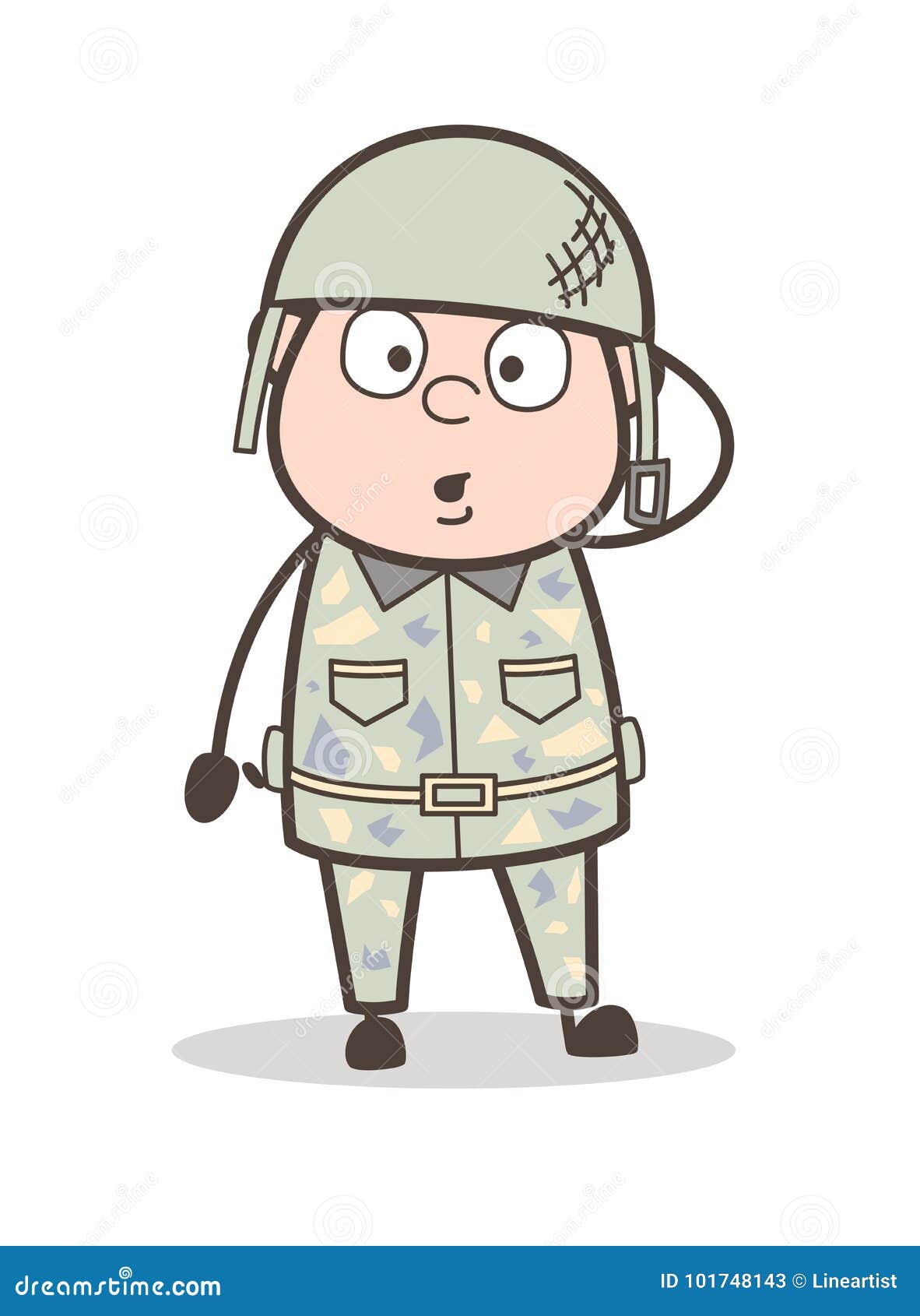 Cartoon Army Officer with Flushed Face Expression Vector Illustration ...