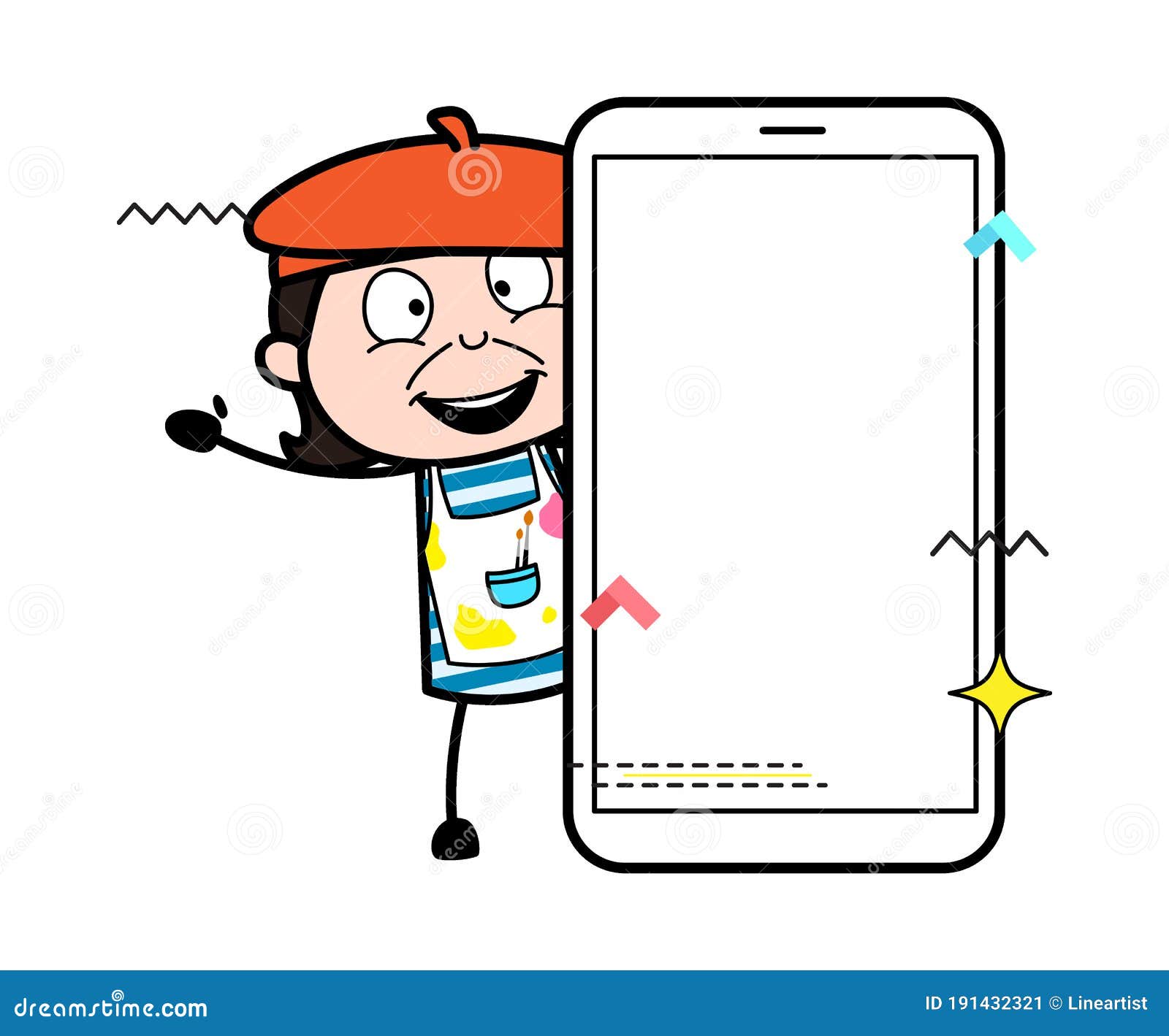 Cartoon Artist with Empty Cell Phone Screen Stock Illustration ...