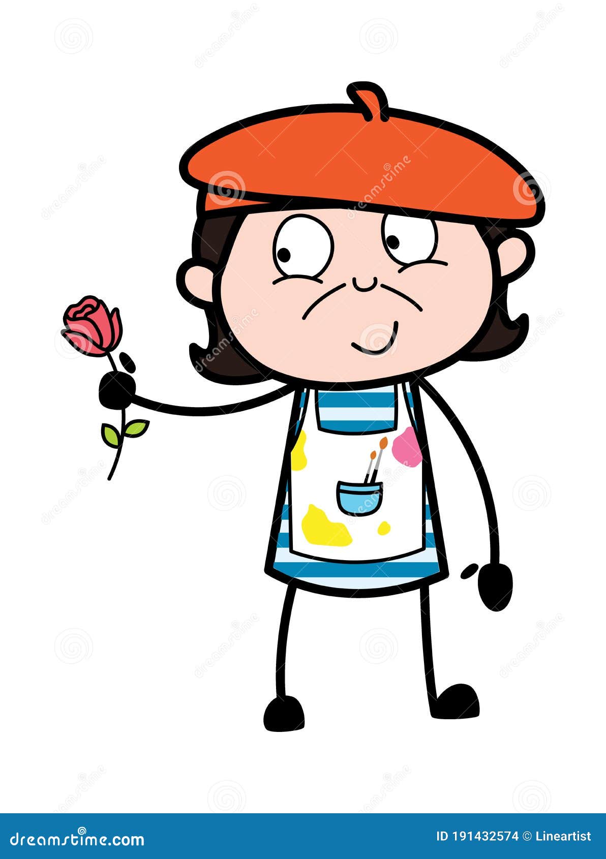 Cartoon Artist Giving a Red Rose Stock Illustration - Illustration of ...