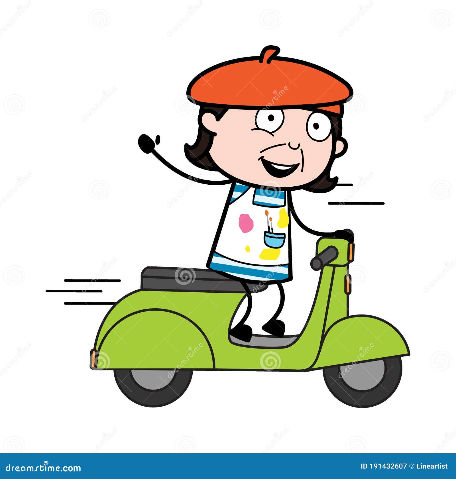 Cartoon Artist Riding Scooter Stock Illustration - Illustration of male ...