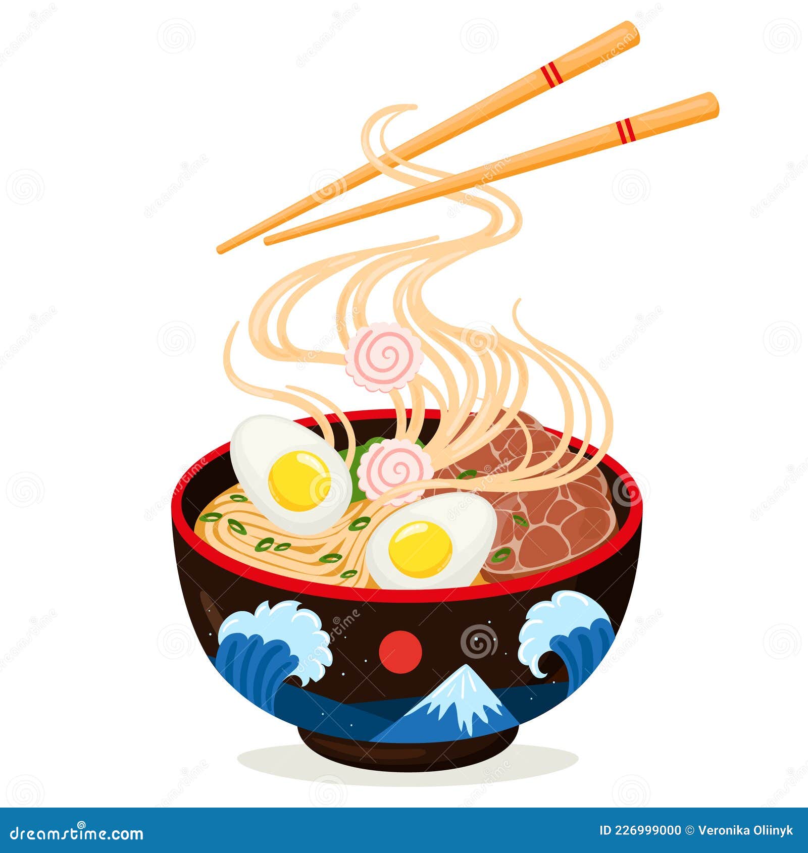 Cartoon Asian Cuisine Delicious Ramen Noodles Bowl Traditional