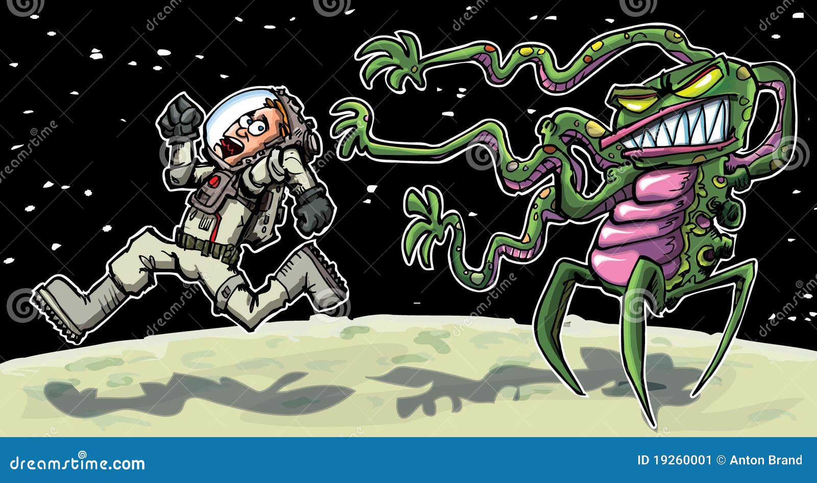 Cartoon Astronaout Running from an Alien Stock Vector - Illustration of ...