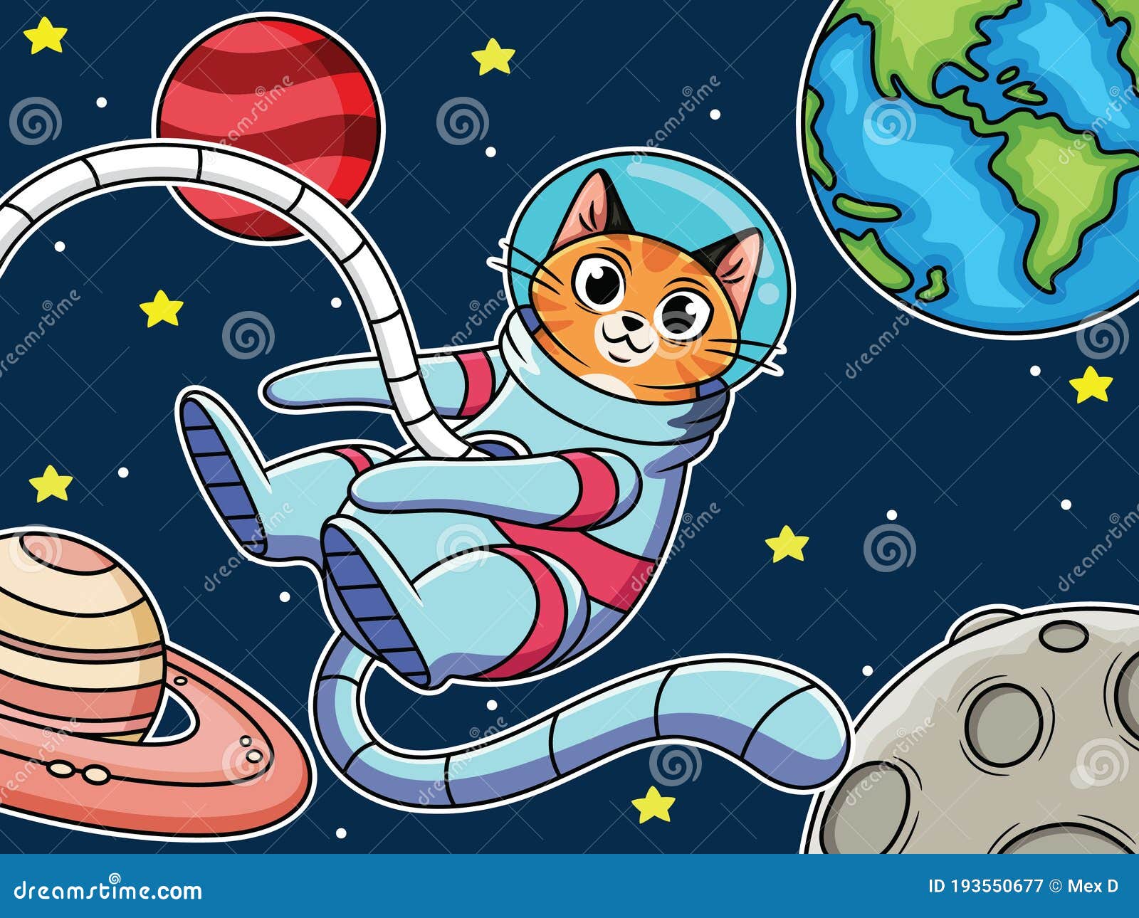Cartoon Astronaut Cat Flying in Space with Cute Expression Stock Vector ...