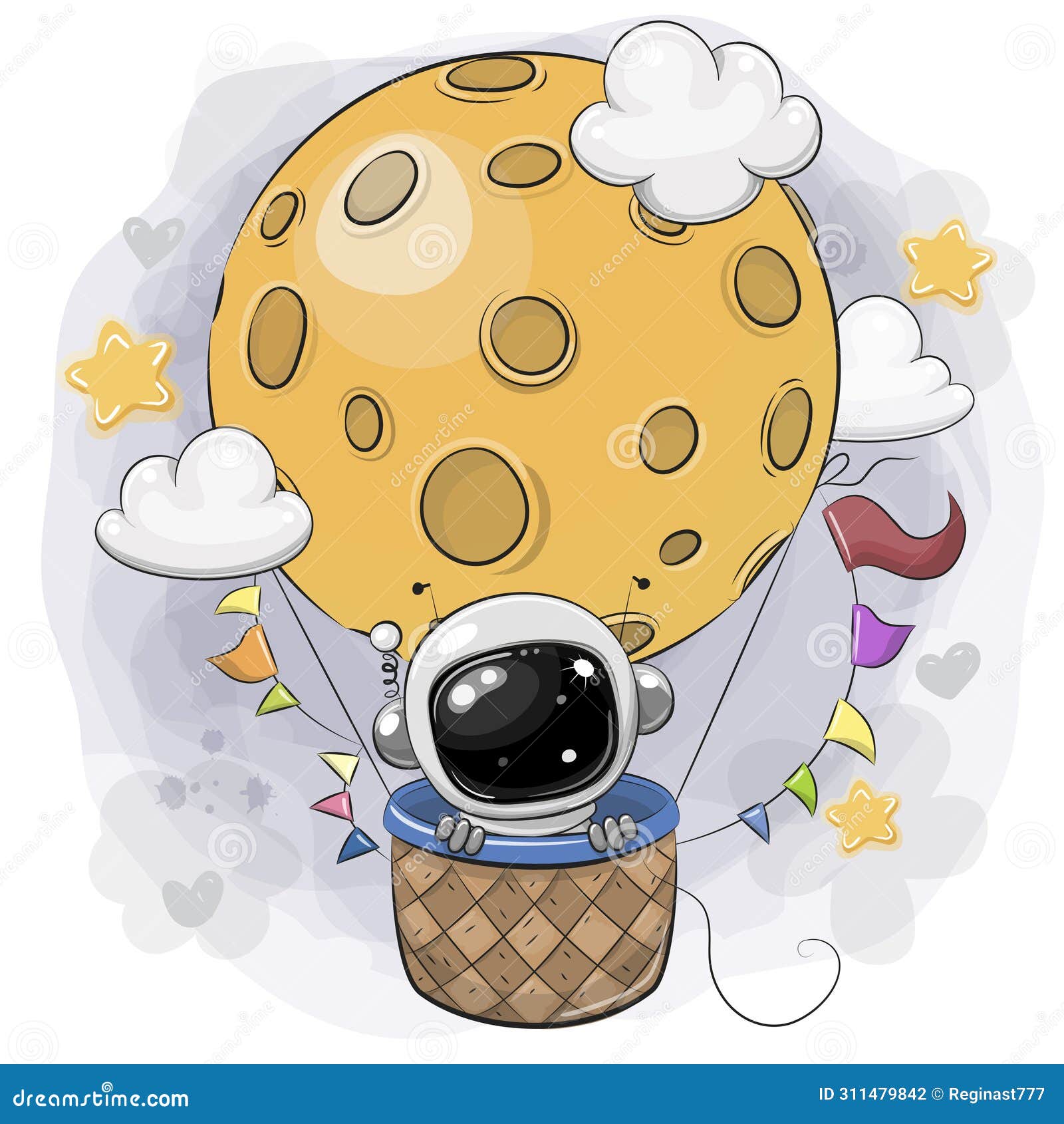 Cartoon Astronaut is Flying on the Balloon Moon Stock Illustration ...