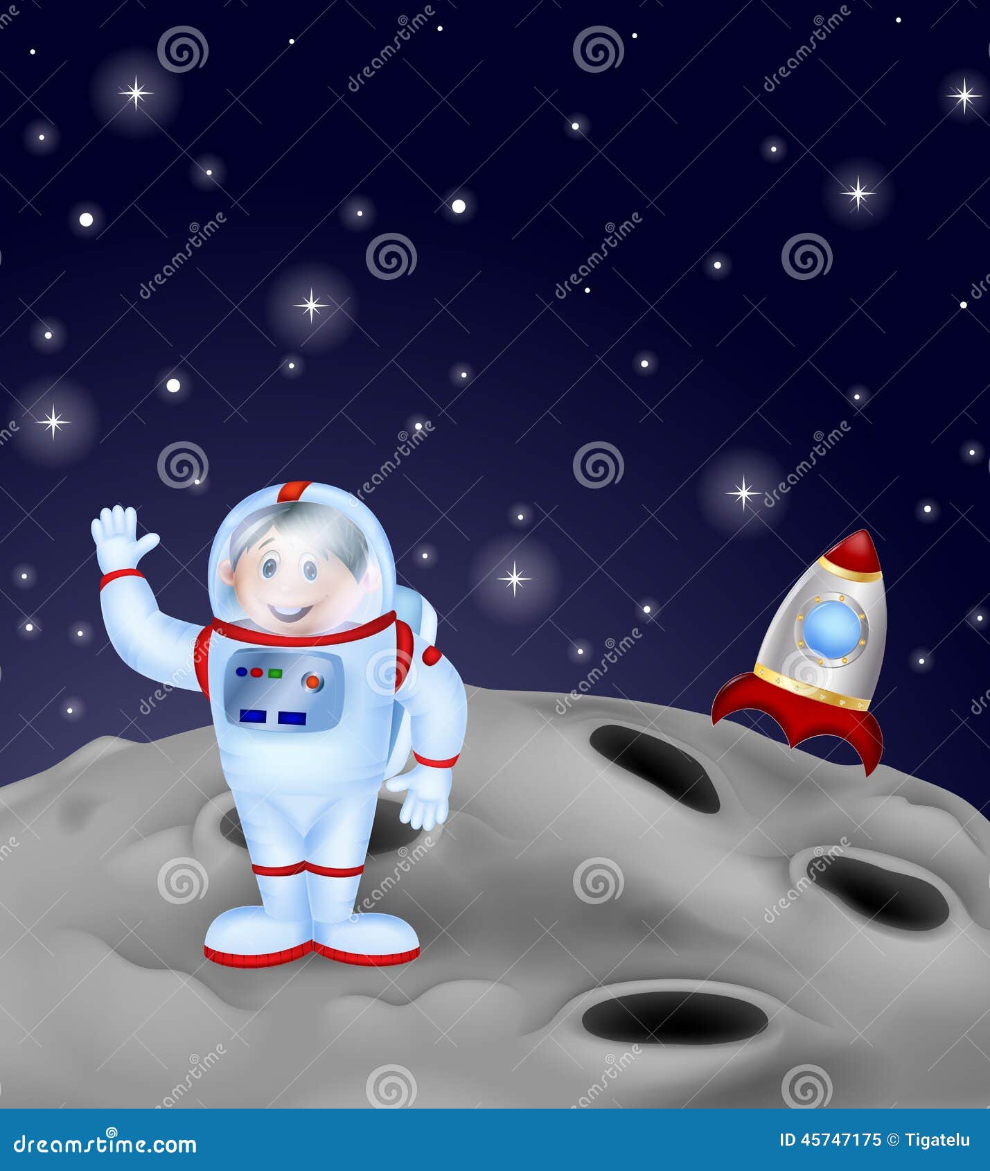Cartoon Astronaut Landing on the Moon Stock Vector - Illustration of ...