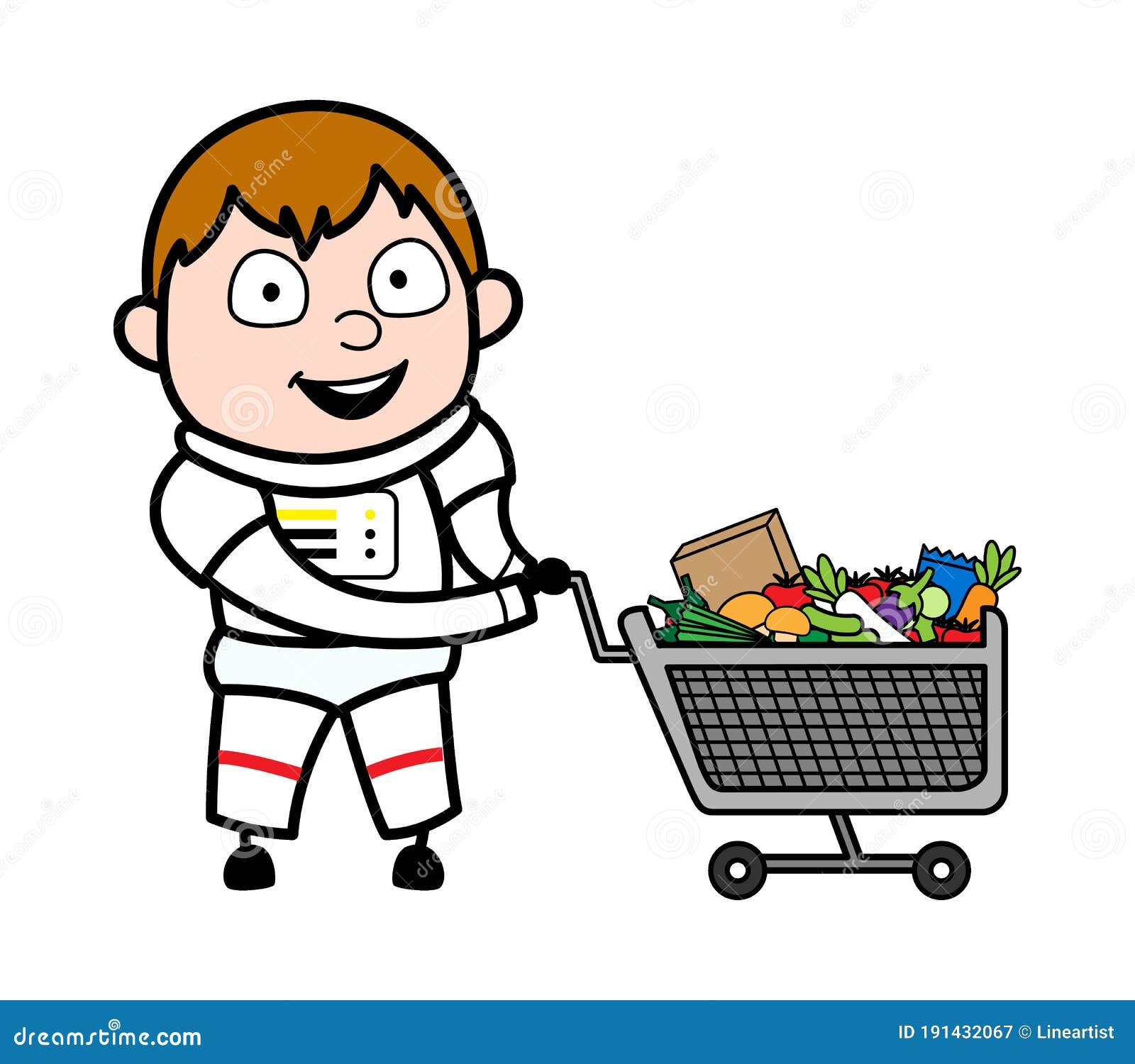 Cartoon Astronaut with Shopping Cart Stock Illustration - Illustration ...