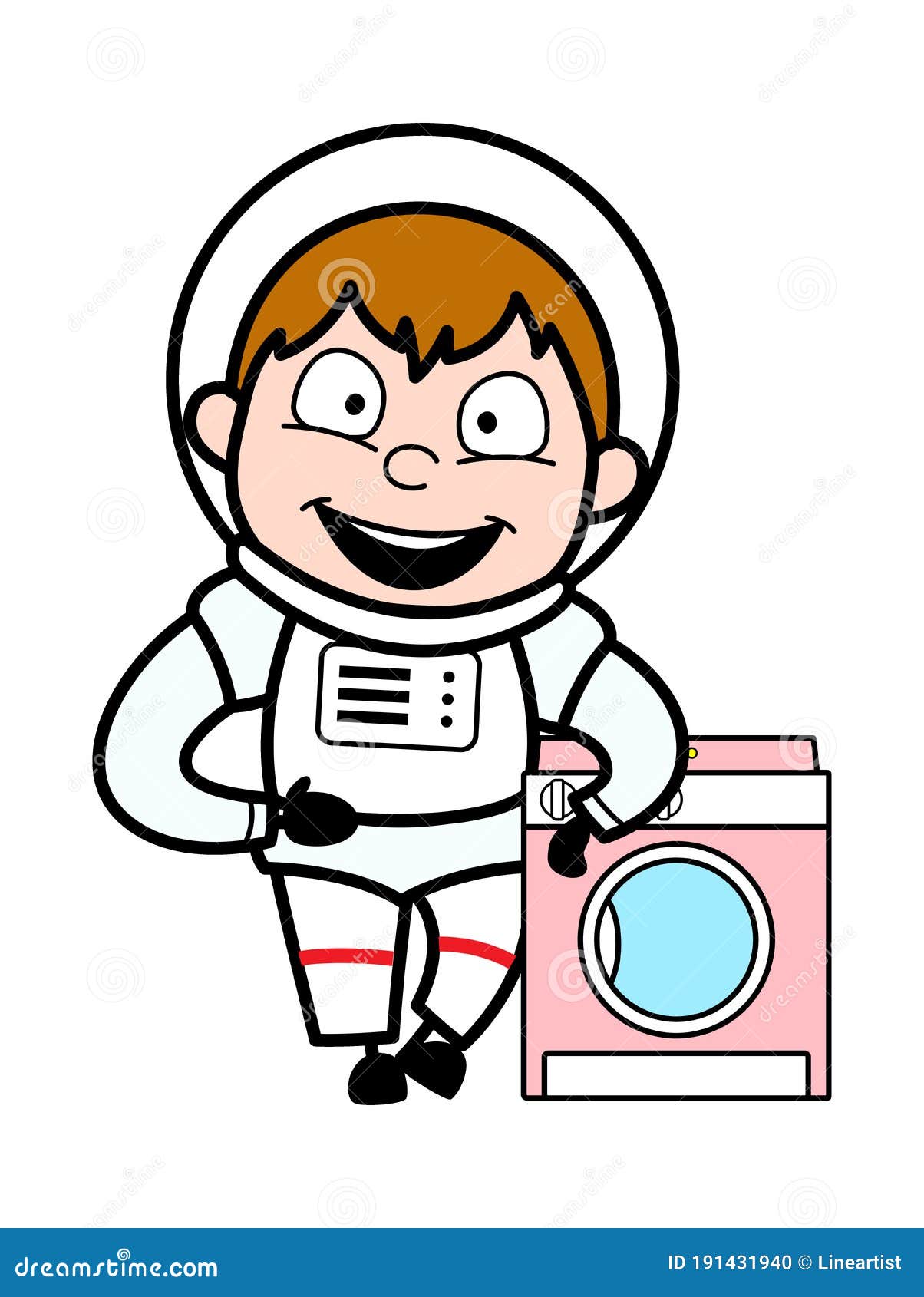 Cartoon Astronaut Standing with Washing Machine Stock Illustration ...