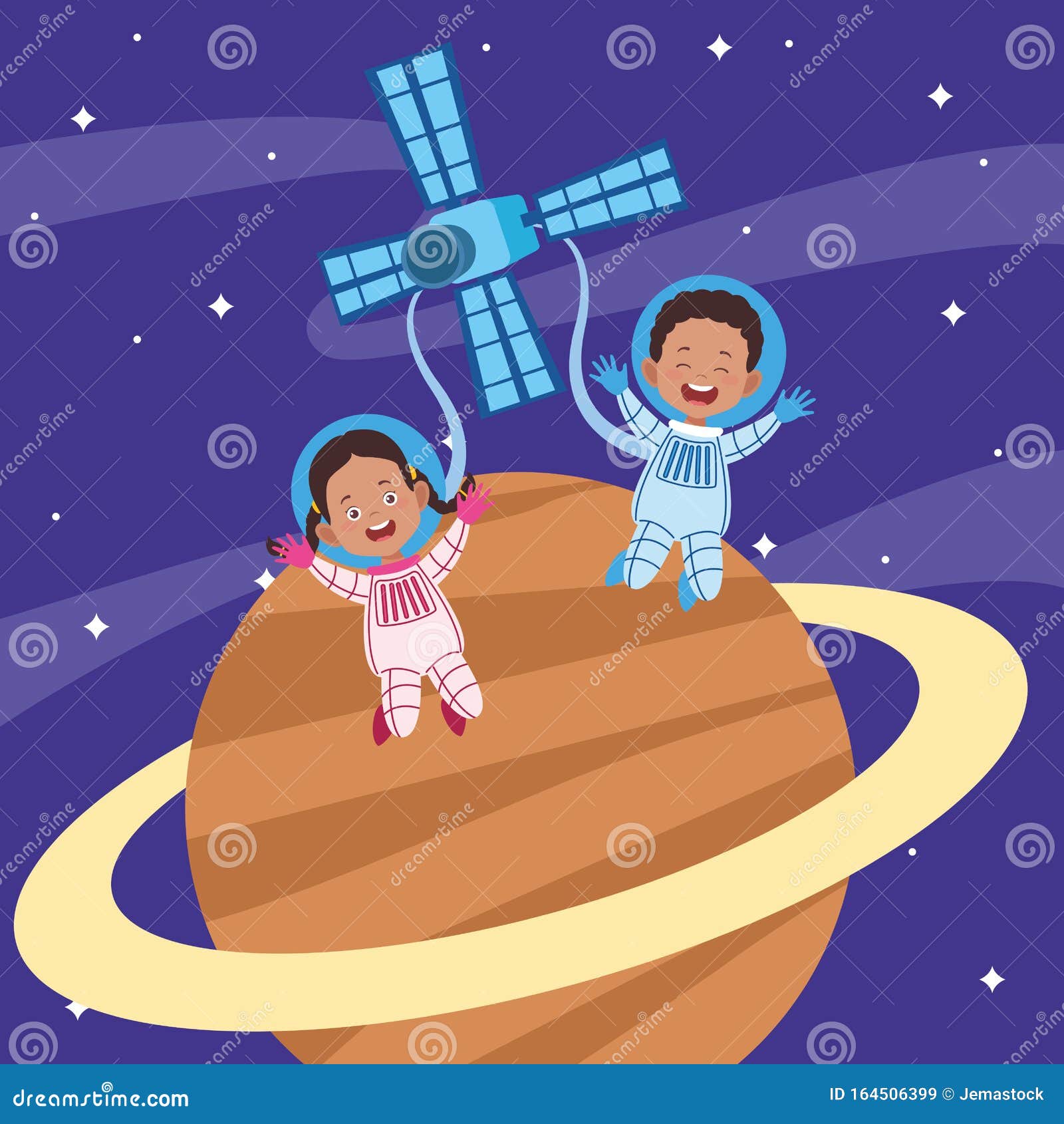Astronauts Kids On Space Cartoon Vector Illustration | CartoonDealer ...
