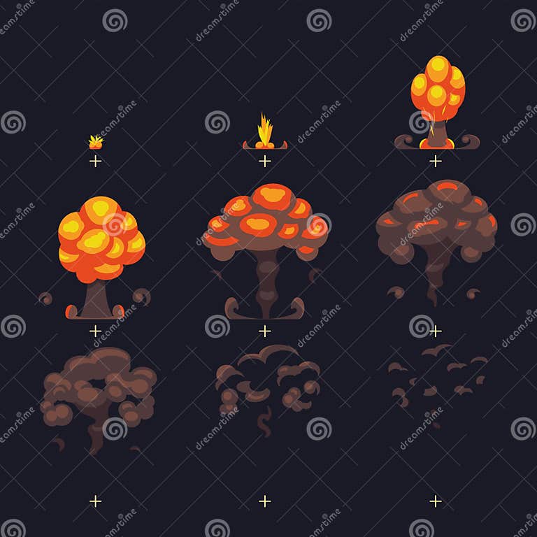 Cartoon Atomic Bomb Explosion, Ground Explosion with Smoke and Dust ...