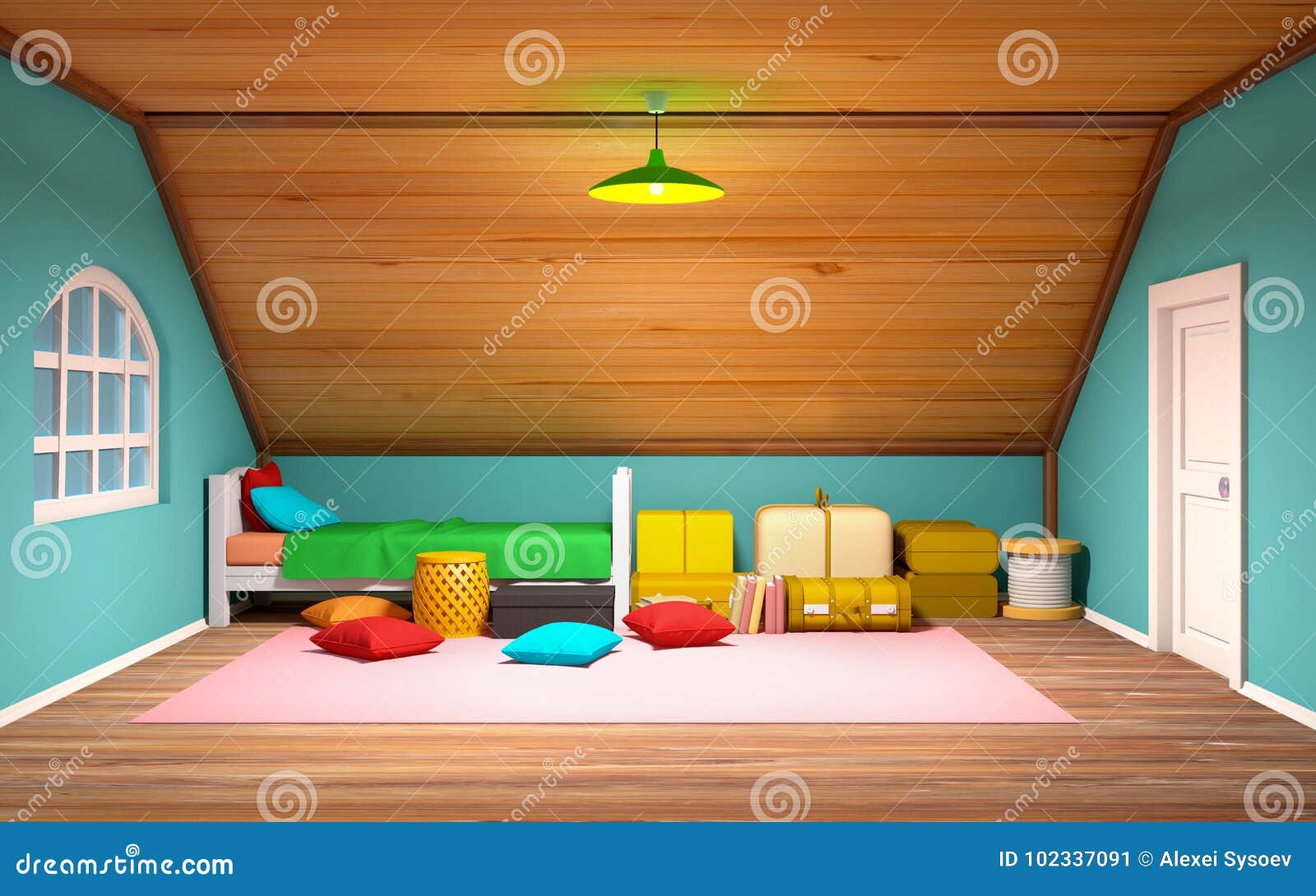 Cartoon attic interior stock illustration. Illustration of antique ...
