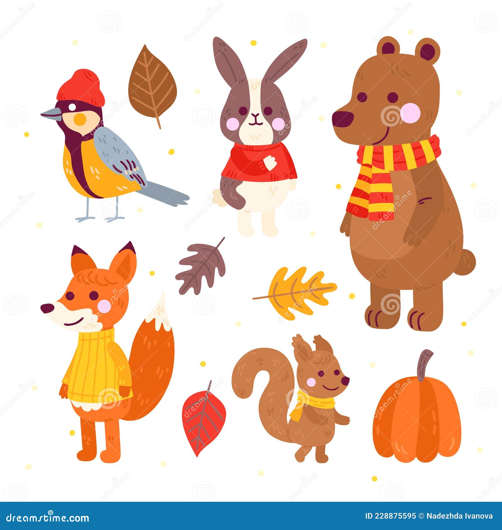 Cartoon Autumn Animals Collection Vector Illustration. Stock Vector ...