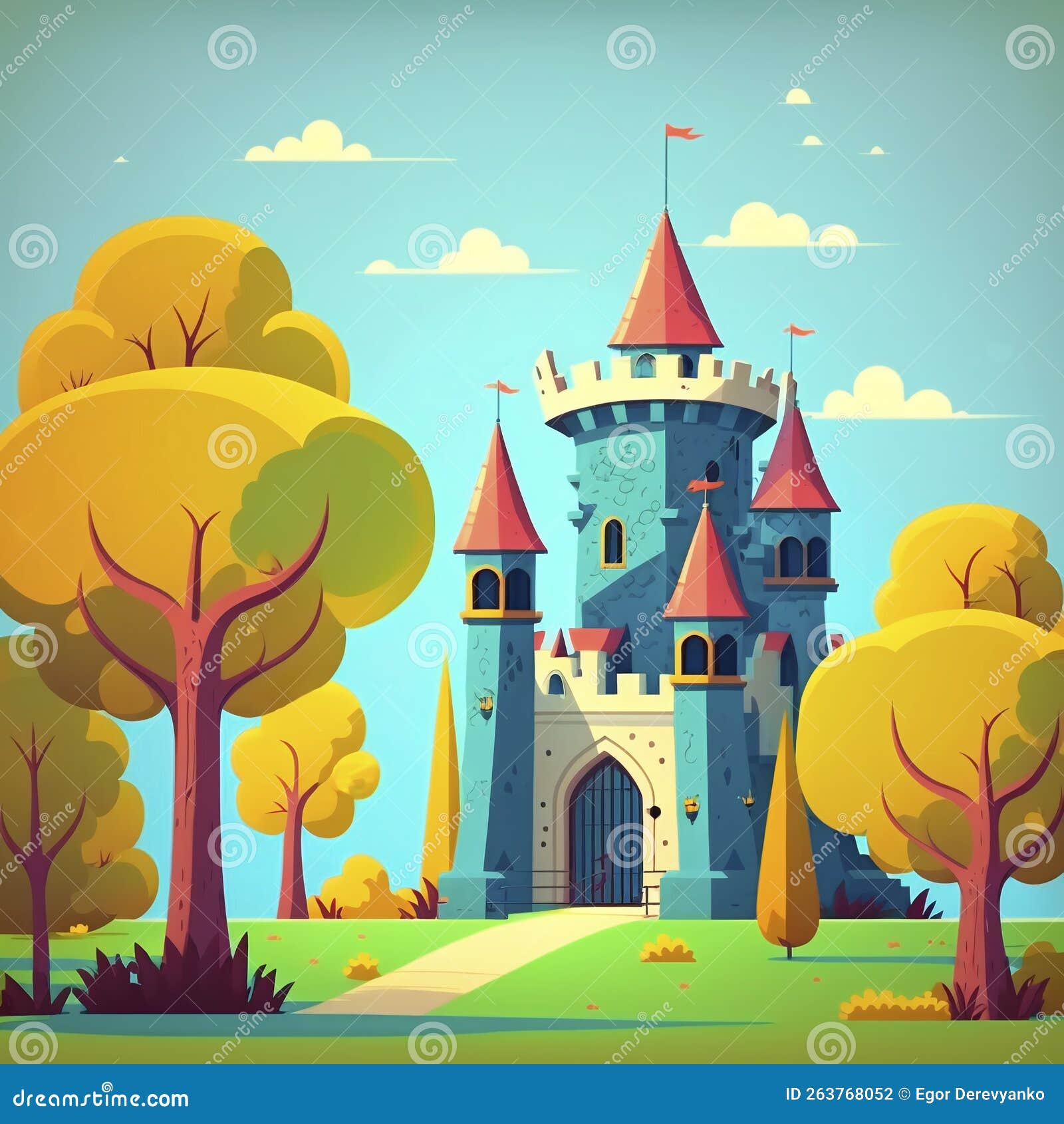 Cartoon Autumn Castle stock illustration. Illustration of playground ...
