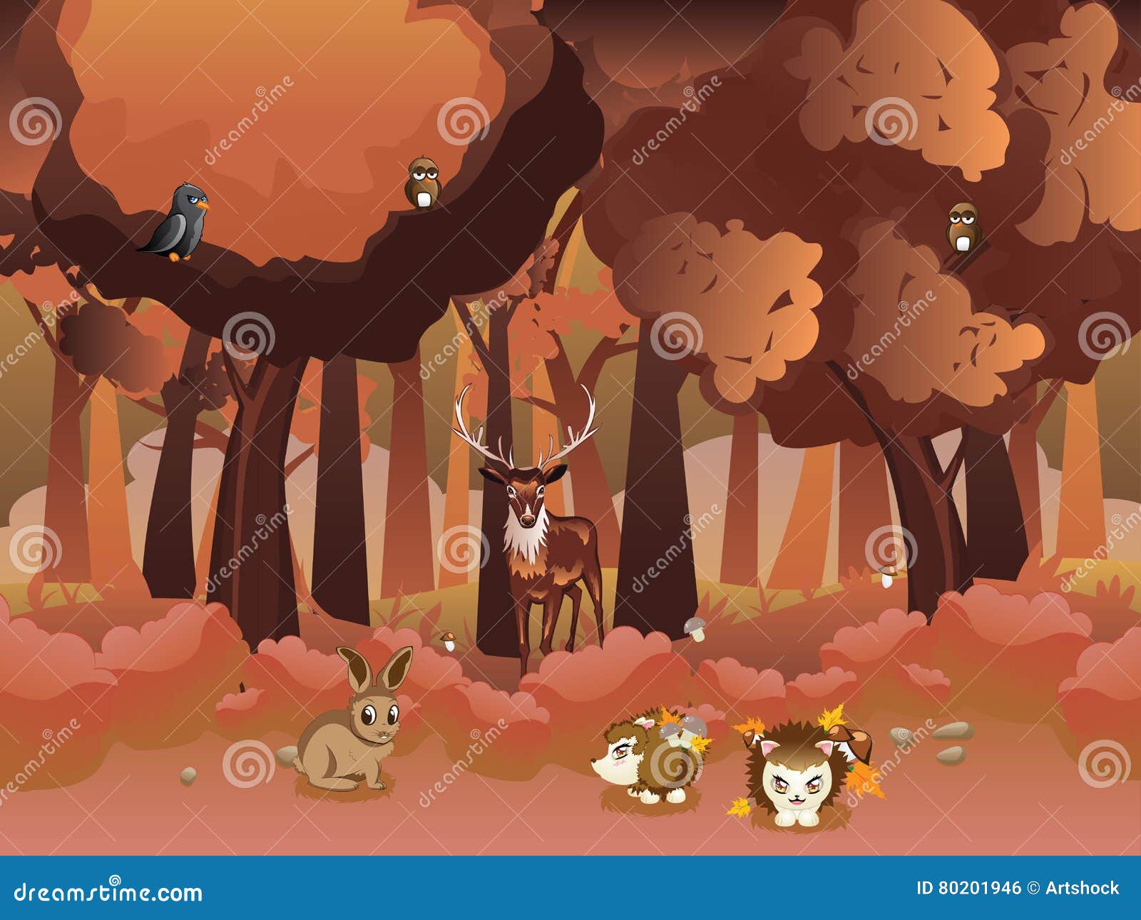 Cartoon Autumn Forest with Animals Stock Vector - Illustration of ...