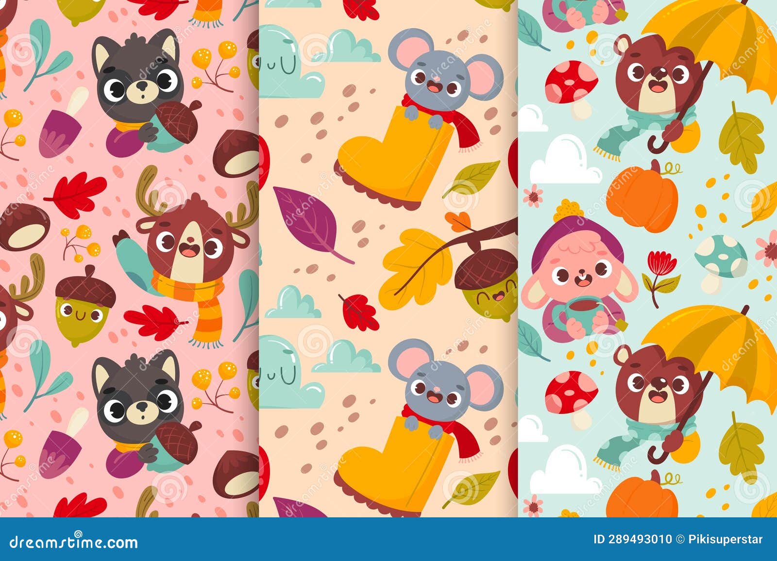 Cartoon Autumn Pattern Collection Vector Illustration Stock Vector ...