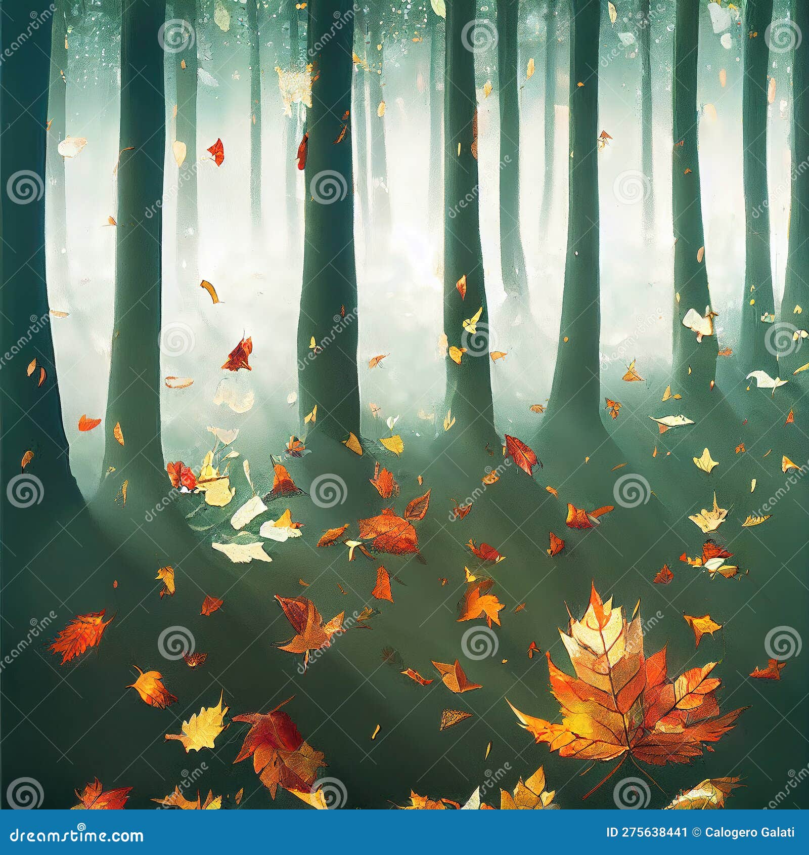 Cartoon Autumn Scene with Falling Leaves, Cartoon Art, Ai Generated ...