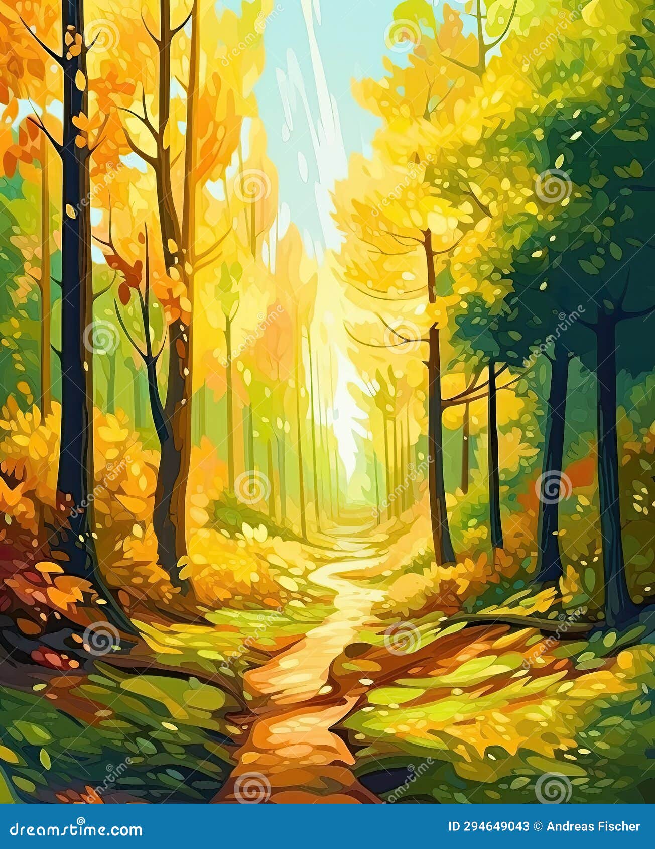 Cartoon Autumn Season Background in the Forest. Stock Image - Image of ...