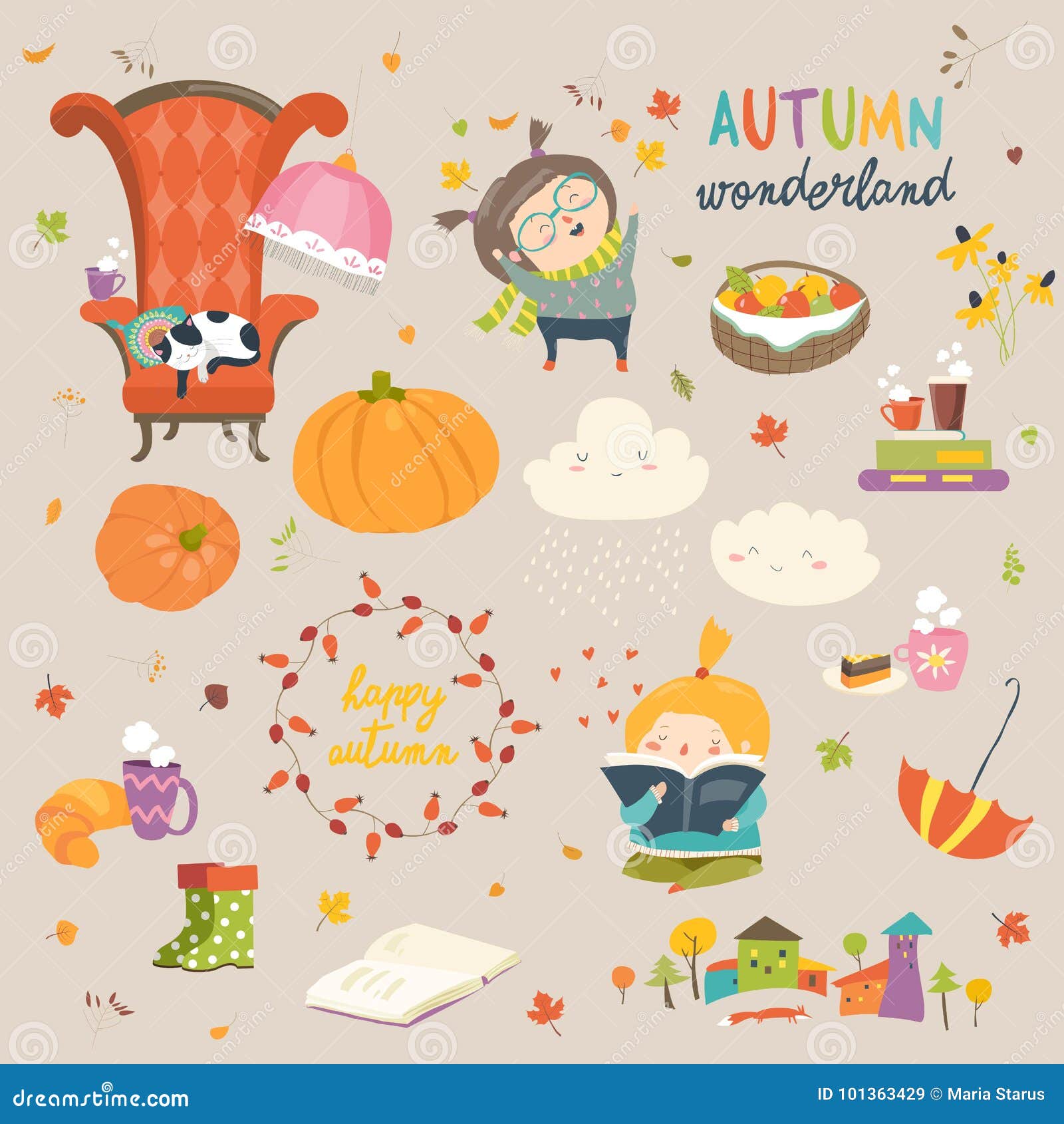 Cartoon autumn set stock vector. Illustration of elements - 101363429