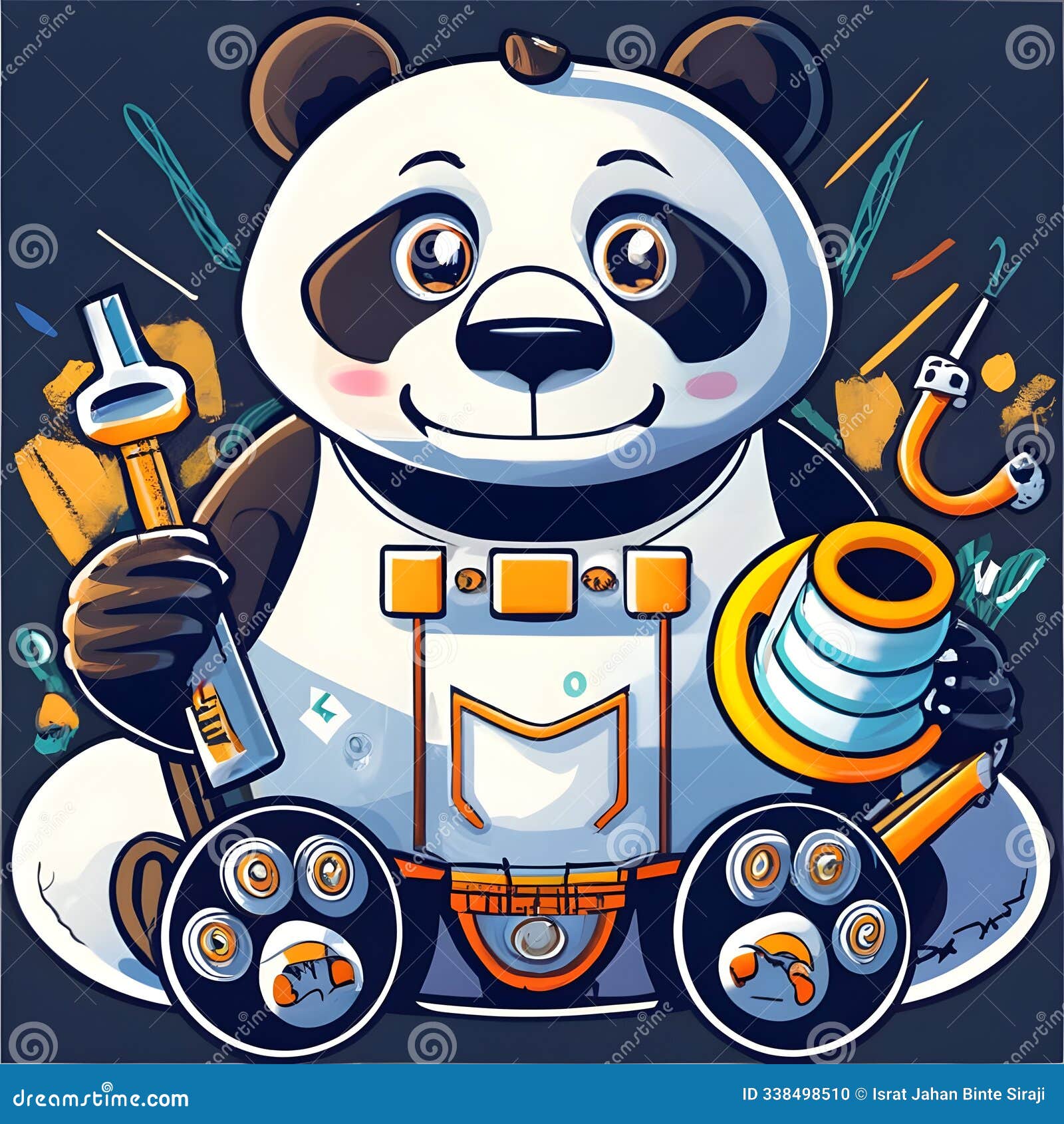 A Cartoon Avatar of a Panda Holding 3D Spare Part Stock Illustration ...