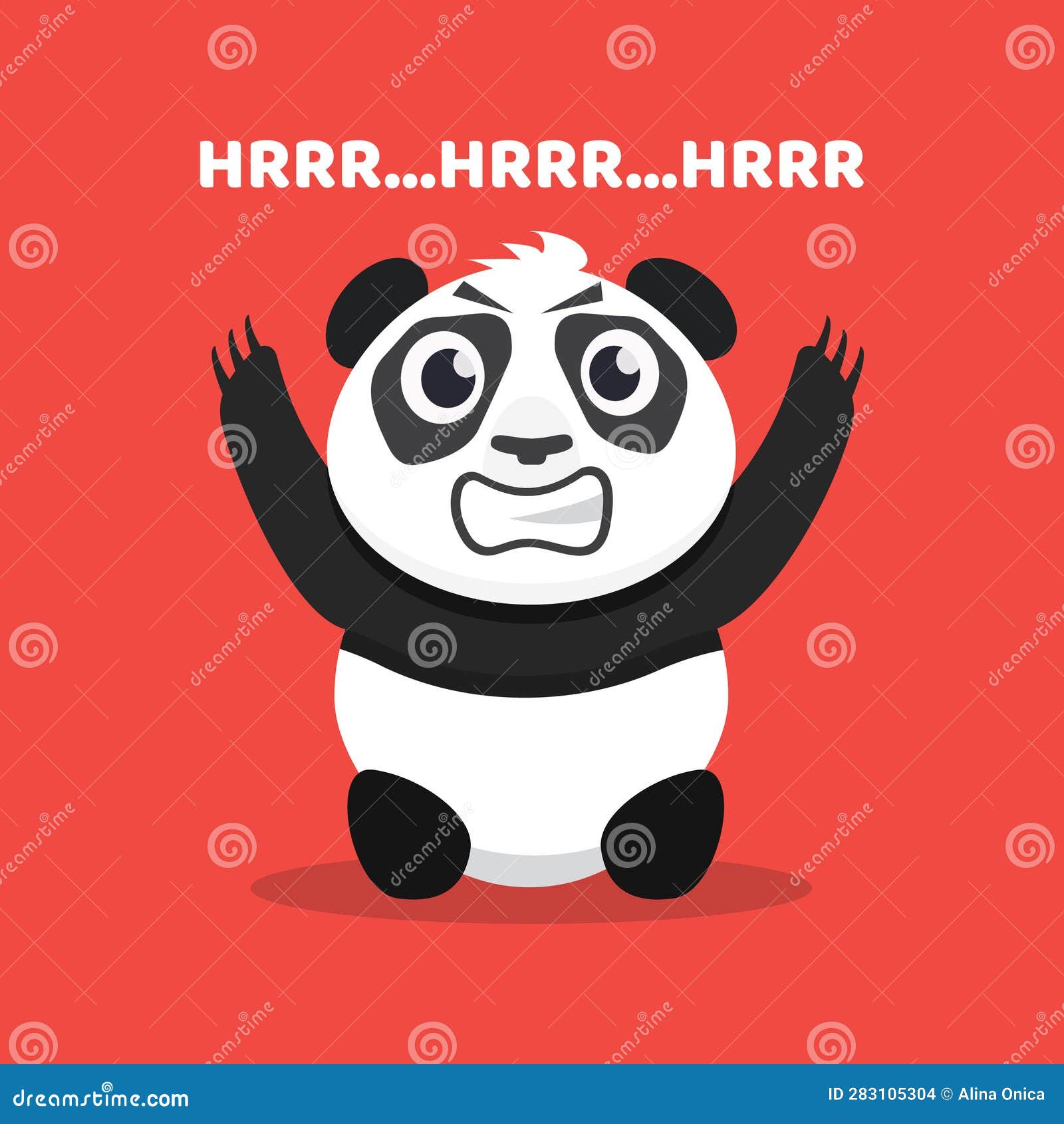 Cartoon Baby Aggressive Panda. Cute, Hand-drawn, Flat Panda. Vector ...