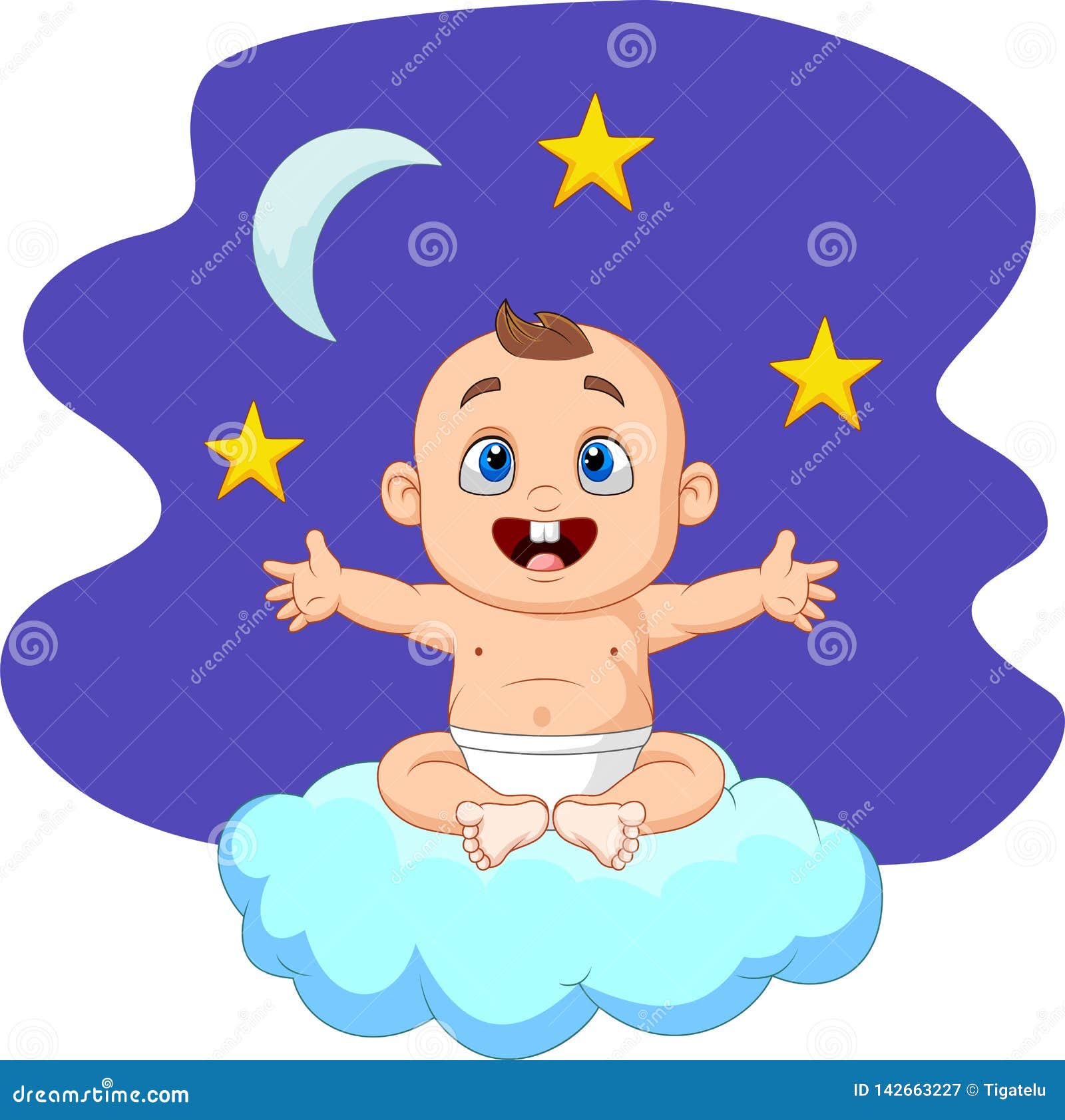Cartoon Baby Boy Sitting on the Cloud Stock Vector - Illustration of ...