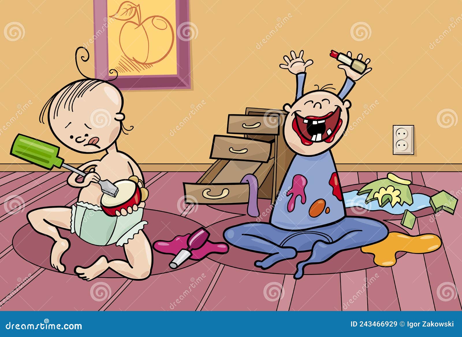 Cartoon Baby Boys Playing and Making a Mess Stock Vector - Illustration ...