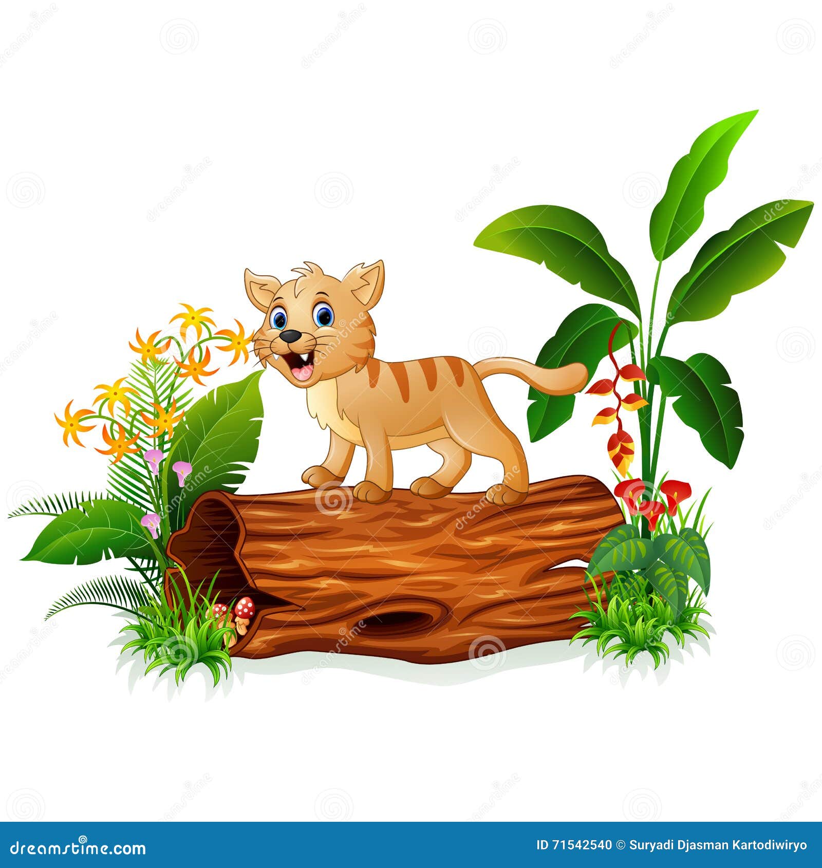 Cartoon Baby Cat on Tree Trunk Stock Vector - Illustration of character ...