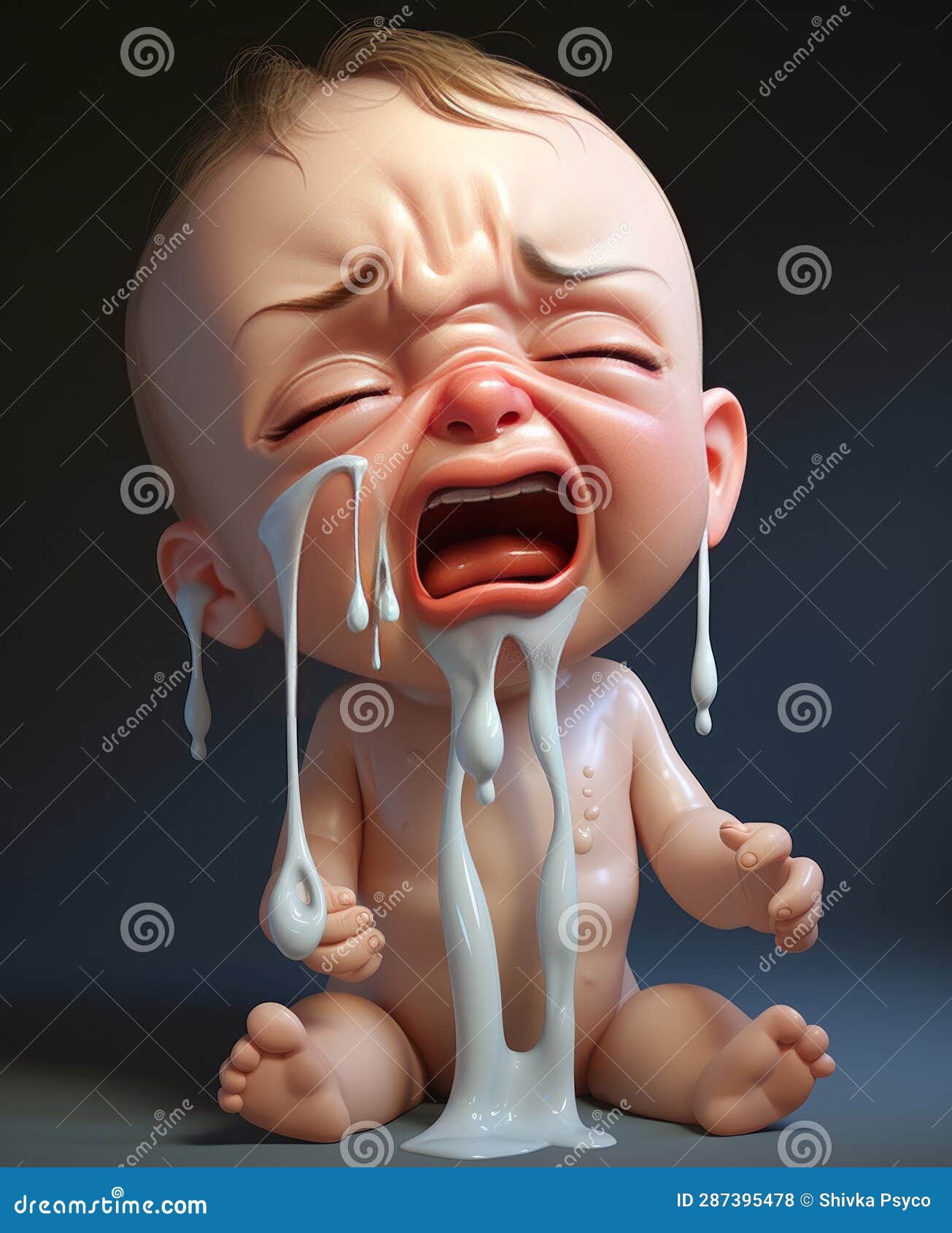 Cartoon Baby Crying on Dark Background Generative AI Stock Illustration ...