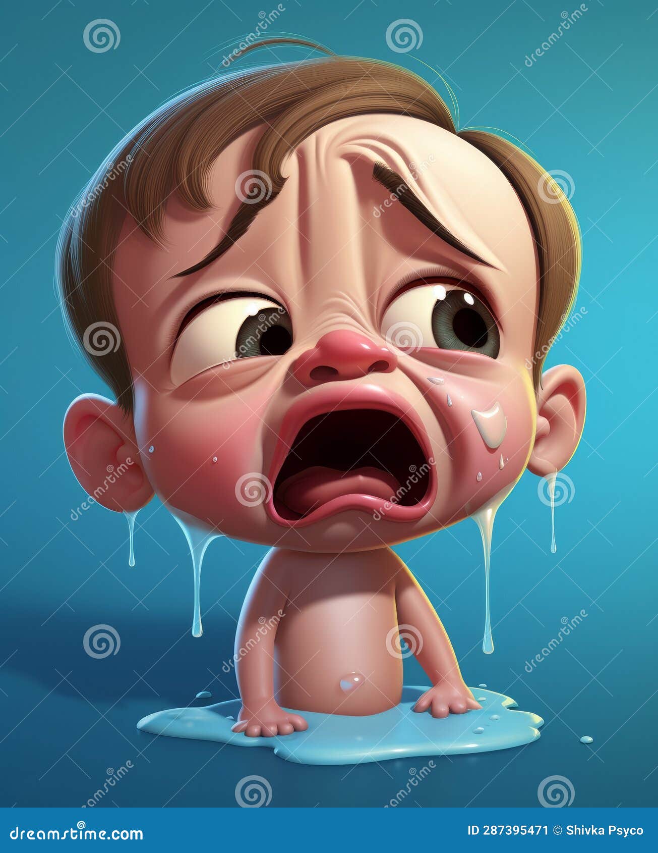 Cartoon Baby Crying on Sky Blue Background Generative AI Stock ...