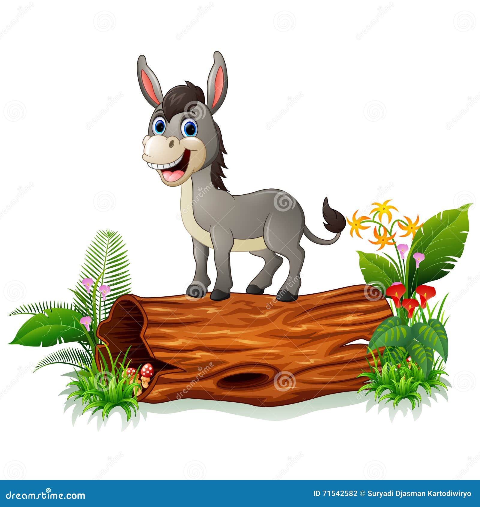 Cartoon Baby Donkey on Tree Trunk Stock Vector - Illustration of happy ...