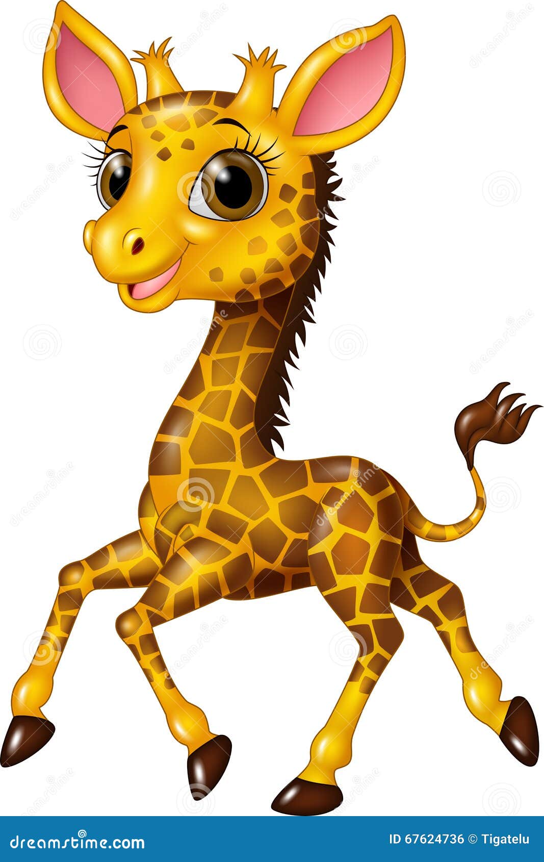 Cartoon Baby Giraffe Running On White Background Stock Vector - Image ...