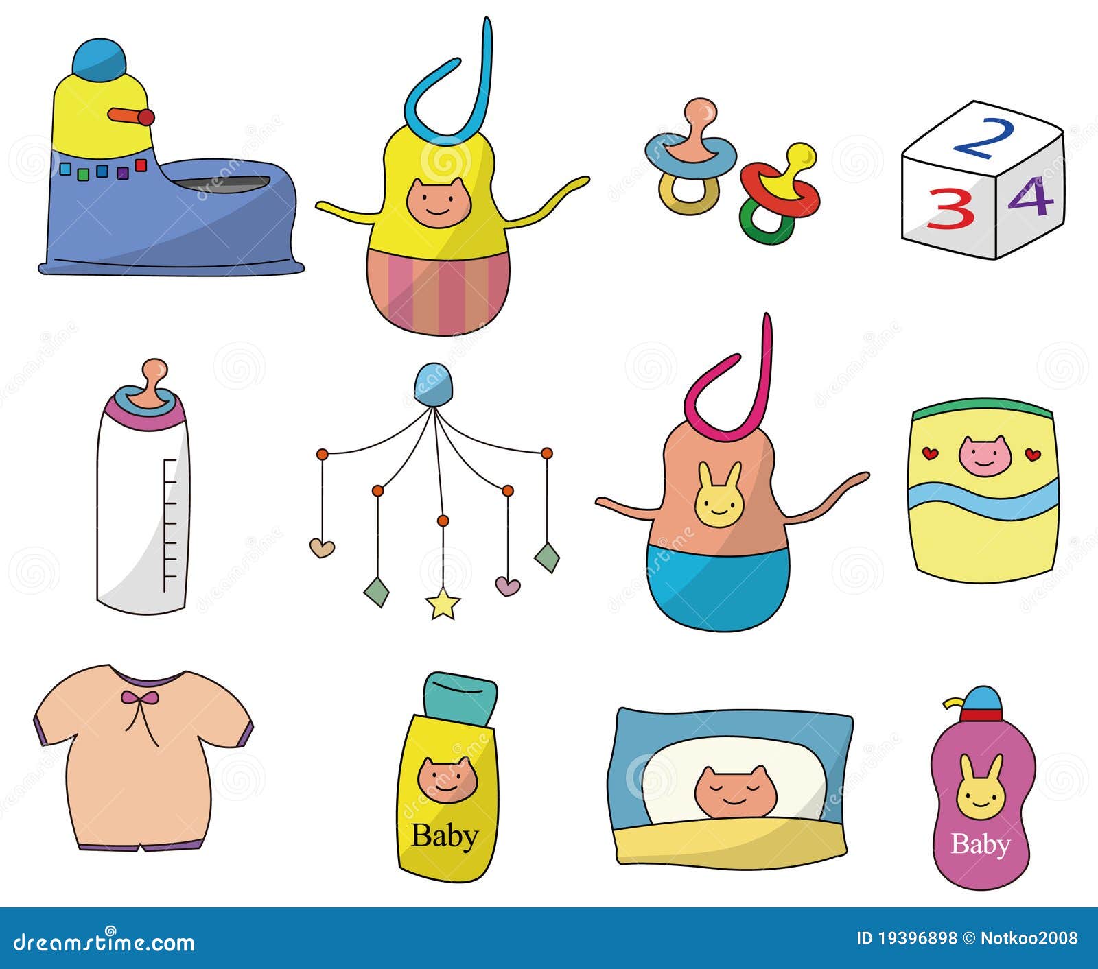 Cartoon Baby Thing Icon Set Stock Vector - Illustration of happiness ...