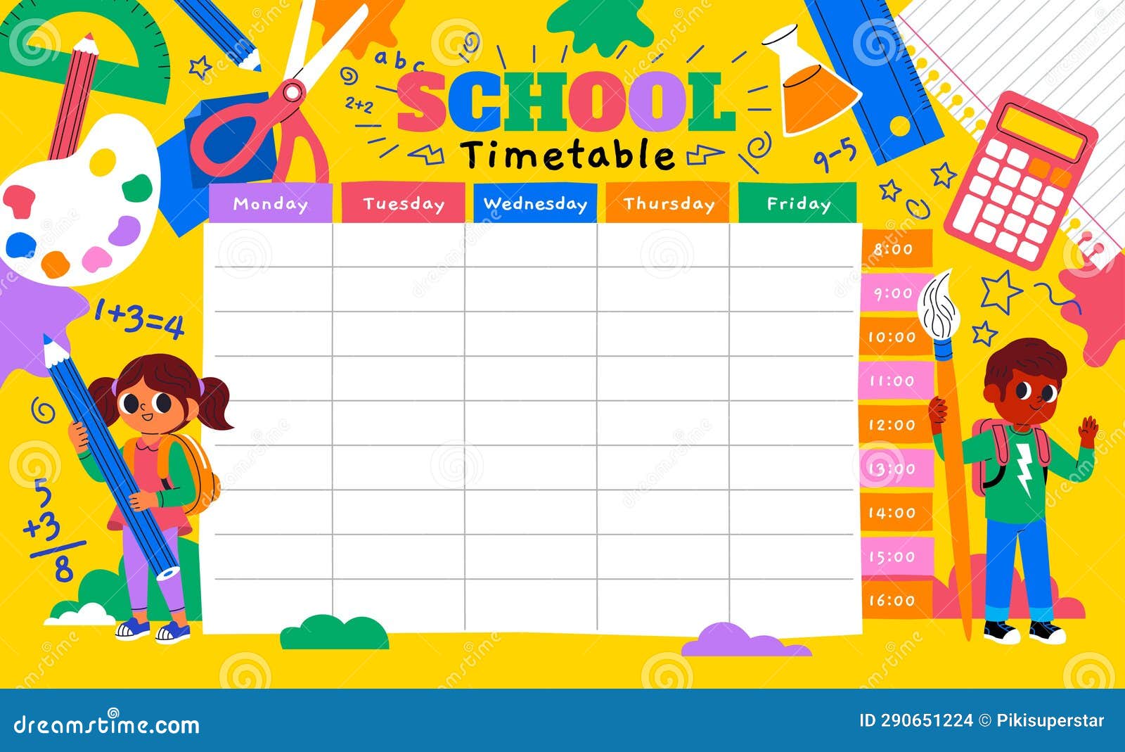 Cartoon Back School Timetable Template Vector Design Illustration Stock ...